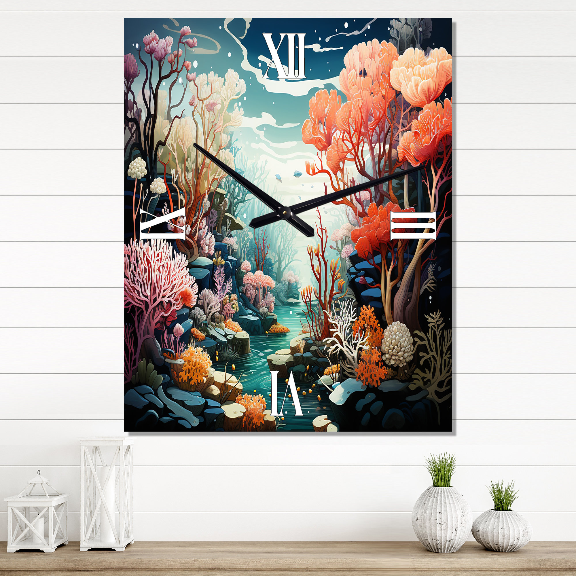 Design Art Underwater Coral Reef Depths II - Coral Wall Clock Oversized ...