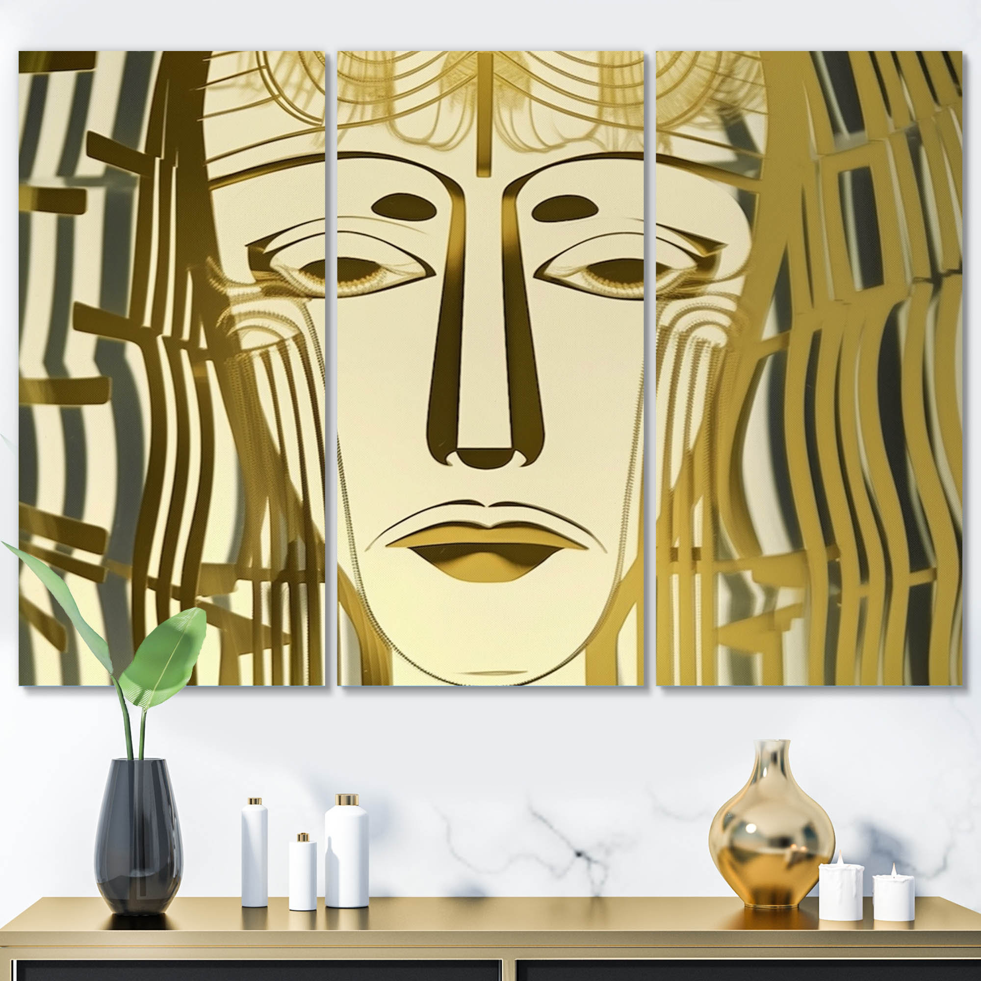 Design Art Abstract Sci-Fi Portrait Young Man Geometric Gold - Man Wall ...