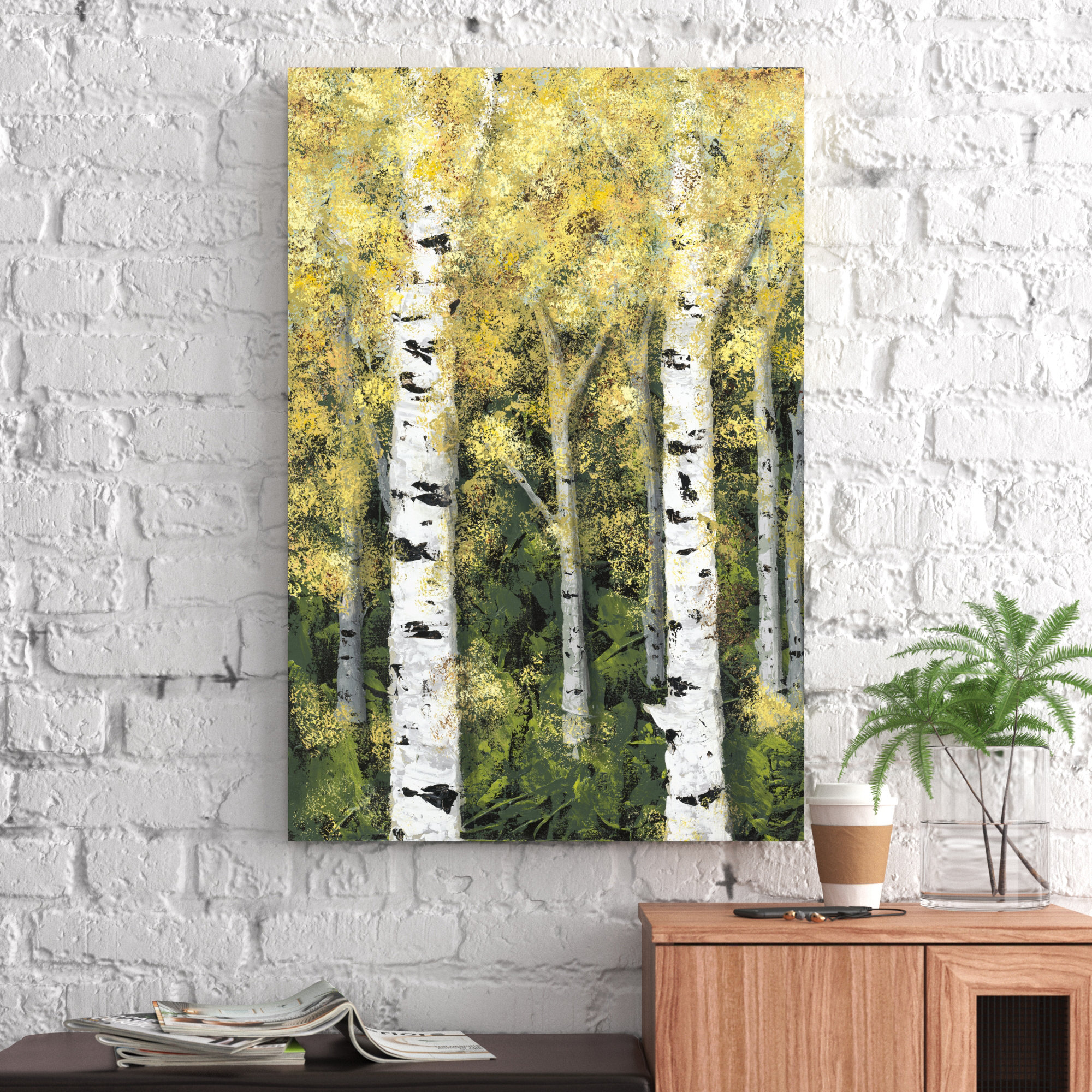 Steelside™ Birch Treeline I by Jade Reynolds Painting Print on Canvas ...
