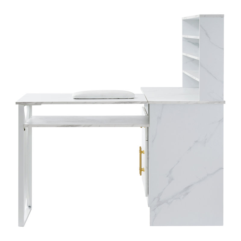 Mercer41 Tashanda L-Shaped Nail Desk, Modern Corner Desk with Hutch and ...