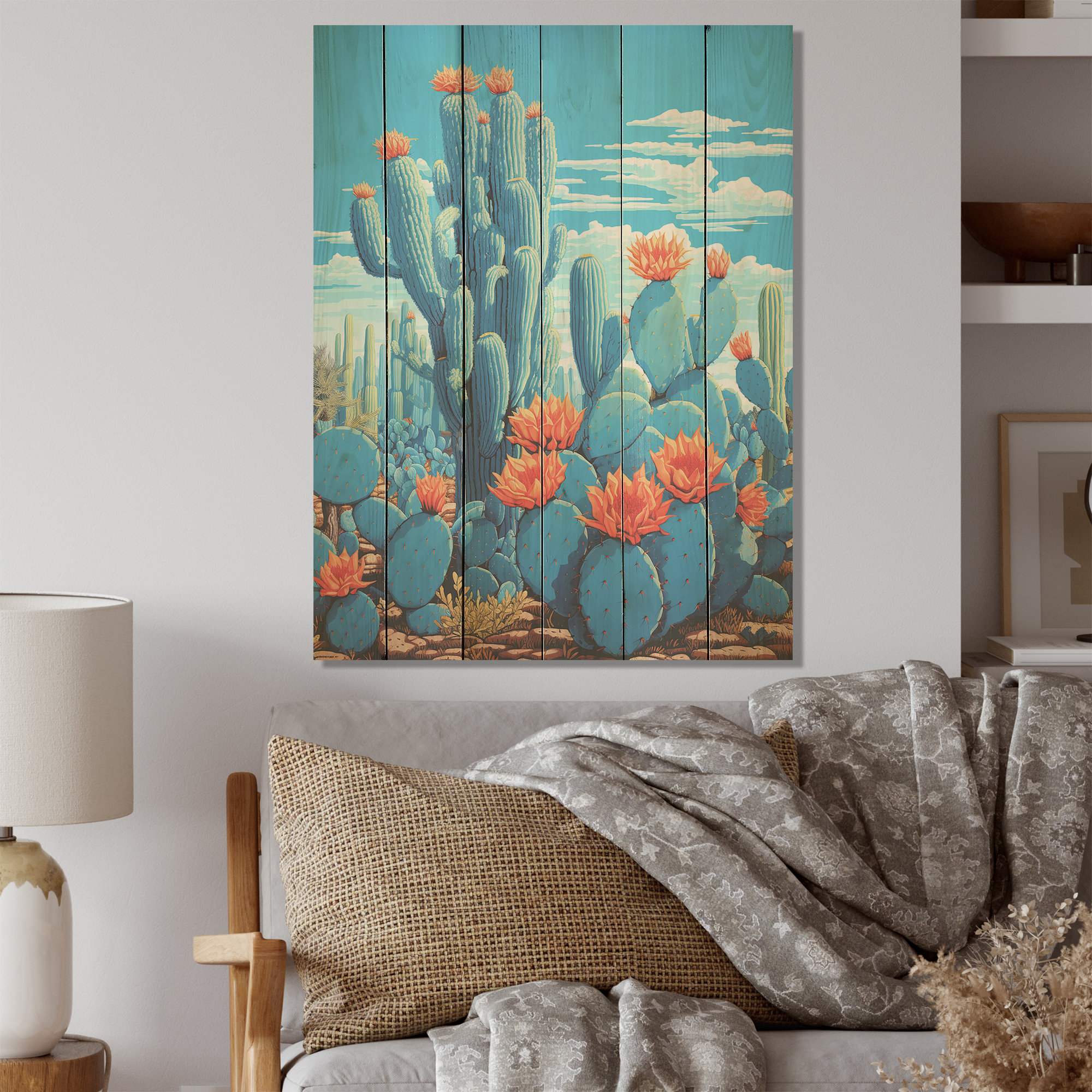 Ophelia & Co. Cerulean Blue Cactus Collage - Cactus Wood Wall Art On ...