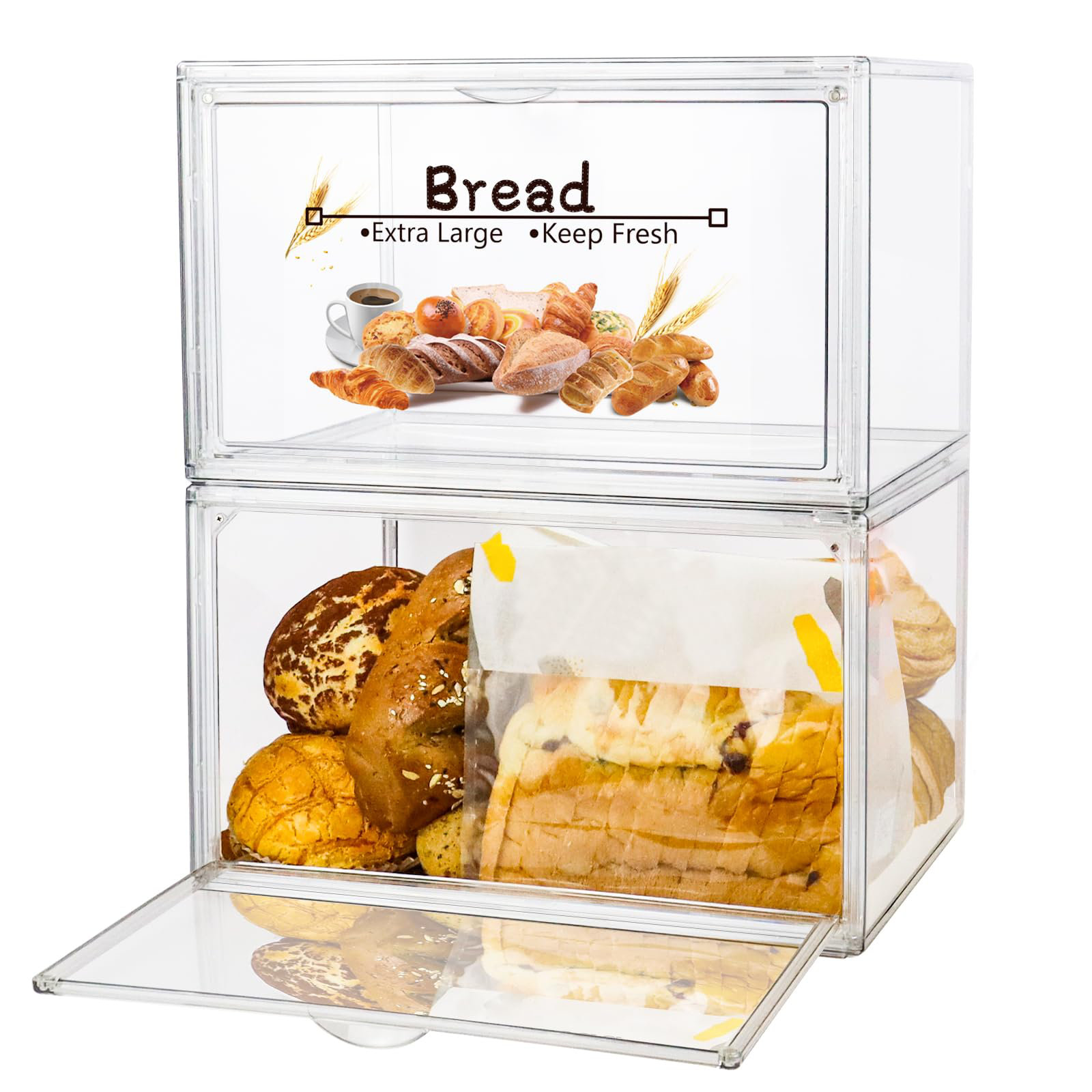 Hokku Designs 2PCS Large Bread Box For Countertop, Stackable Double ...