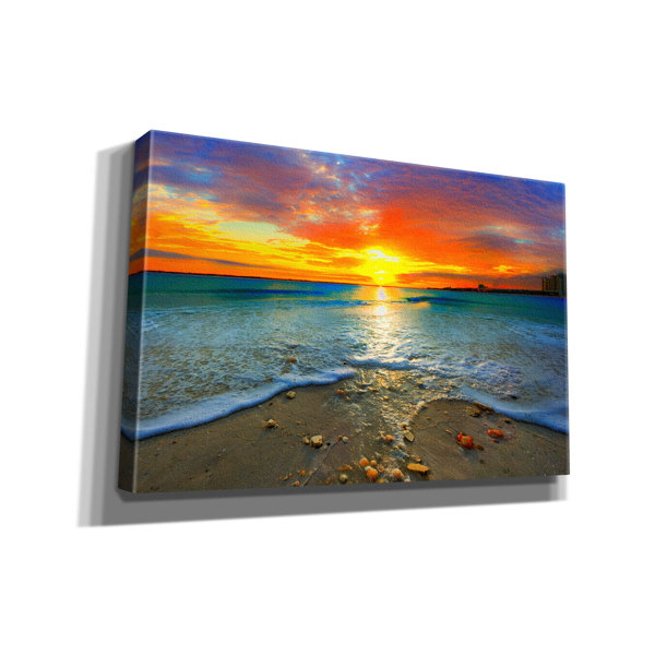 Beachcrest Home™ 'Amazing Red Sunset Over Blue Ocean' by Ezra Tanner ...