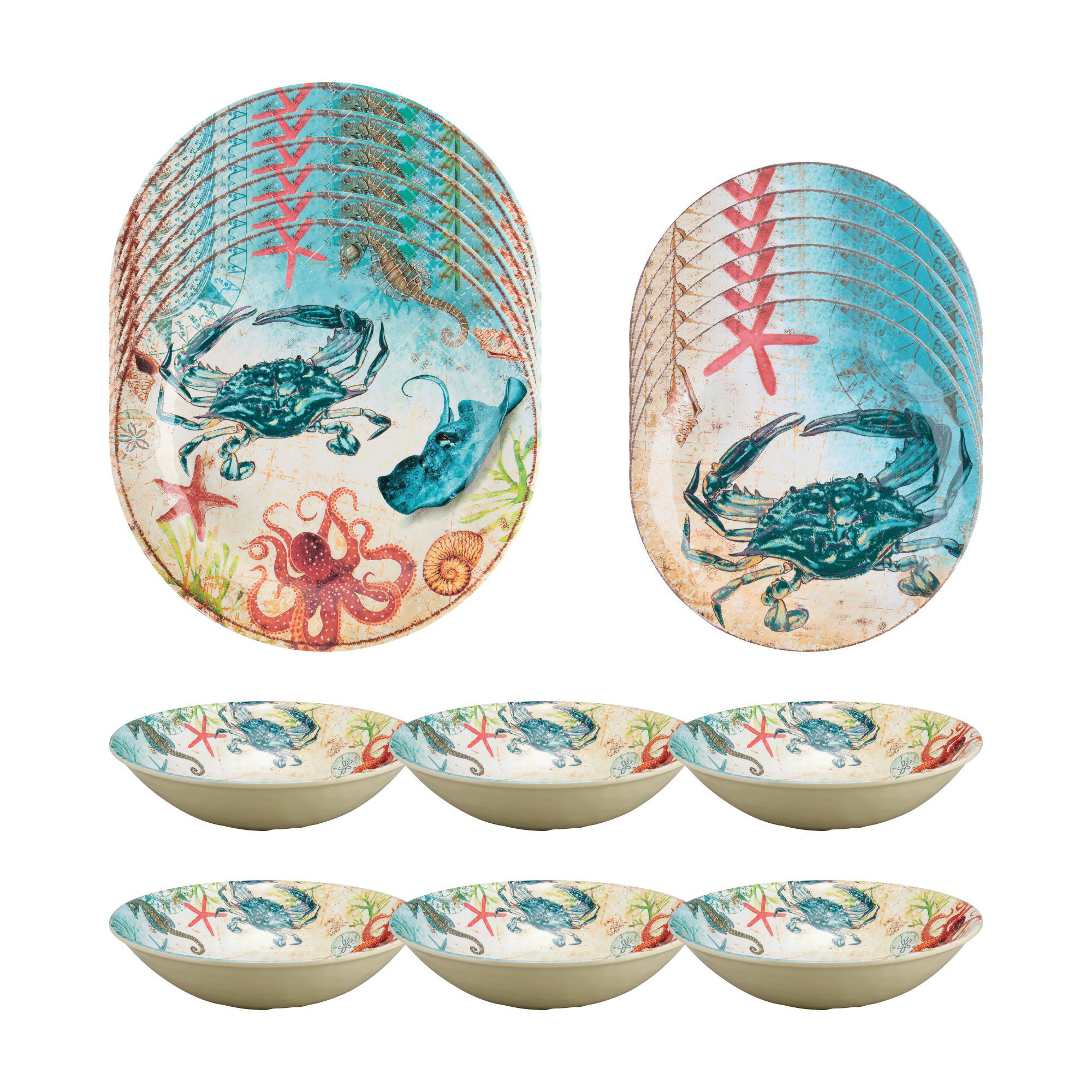 Beachcrest Home™ Sea Life Crab 18 Piece Melamine Dinnerware Set Plate ...