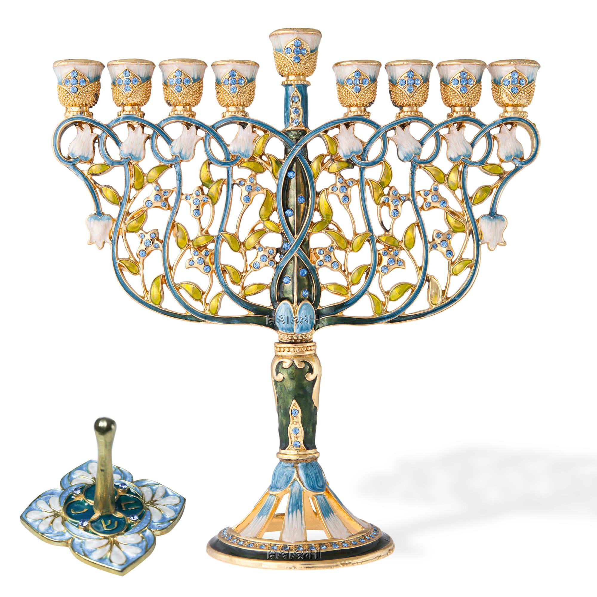 Matashi Crystal Jewish Holiday Set - Hand Painted Enamel Menorah ...
