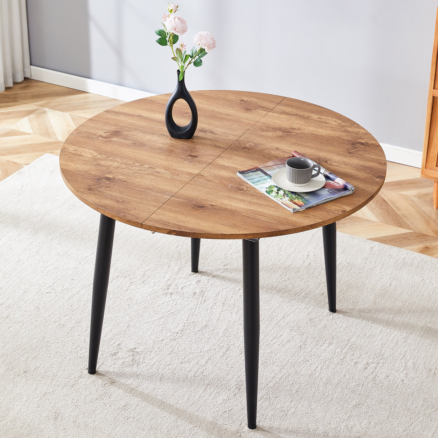 Latitude Run® round shape dining table with metal legs and removeable ...