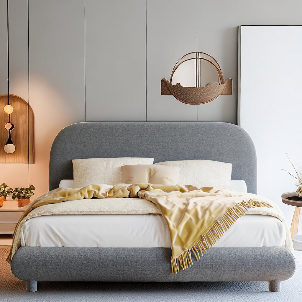 Ivy Bronx Joute Upholstered Platform Bed with Thick Fabric and Curve ...