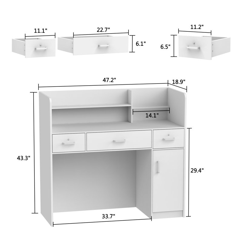 Latitude Run® 47.2'' W Rectangular Wood Reception Desk With Drawers And ...
