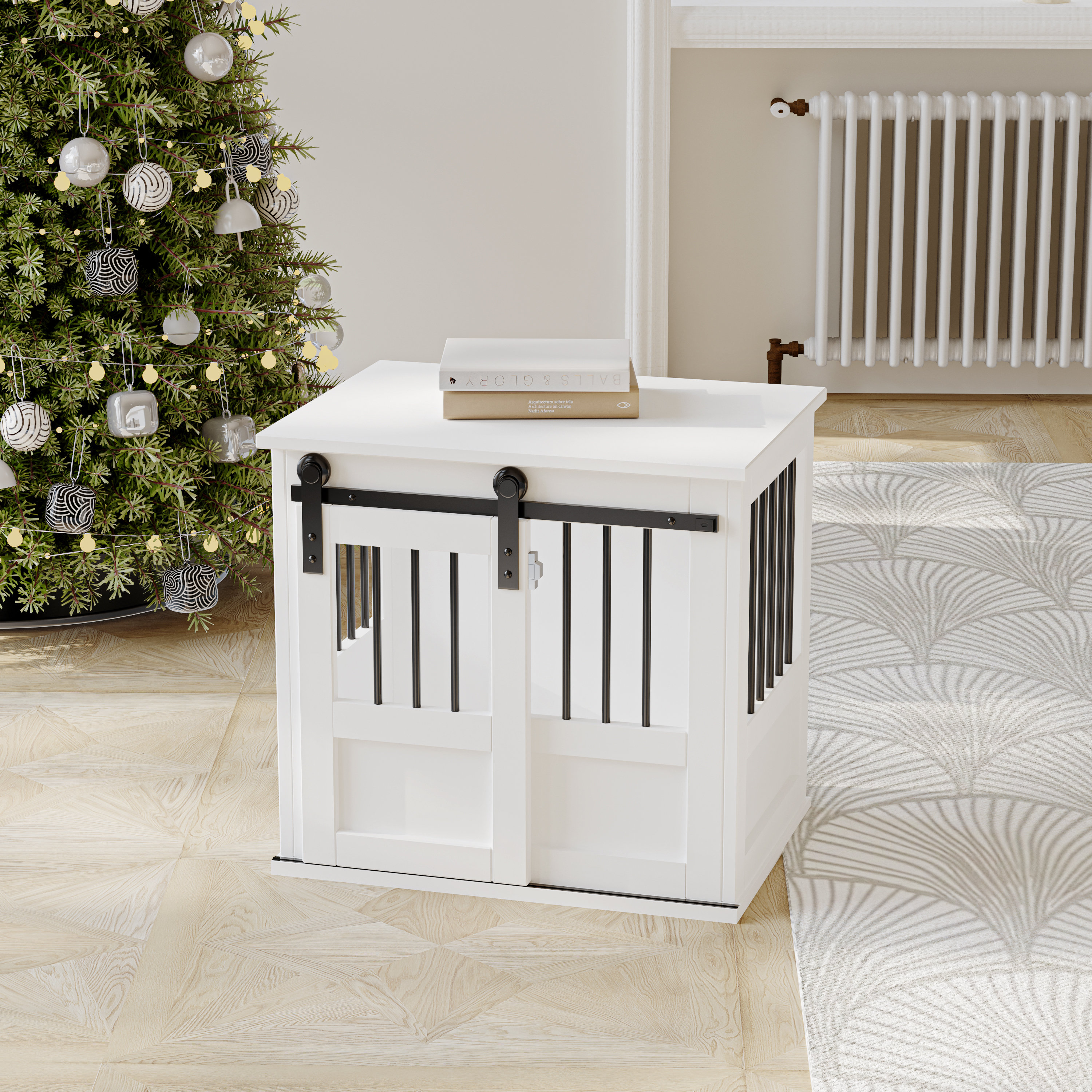 Tucker Murphy Pet™ Furniture Style Barn Door Design White Pet Crate ...