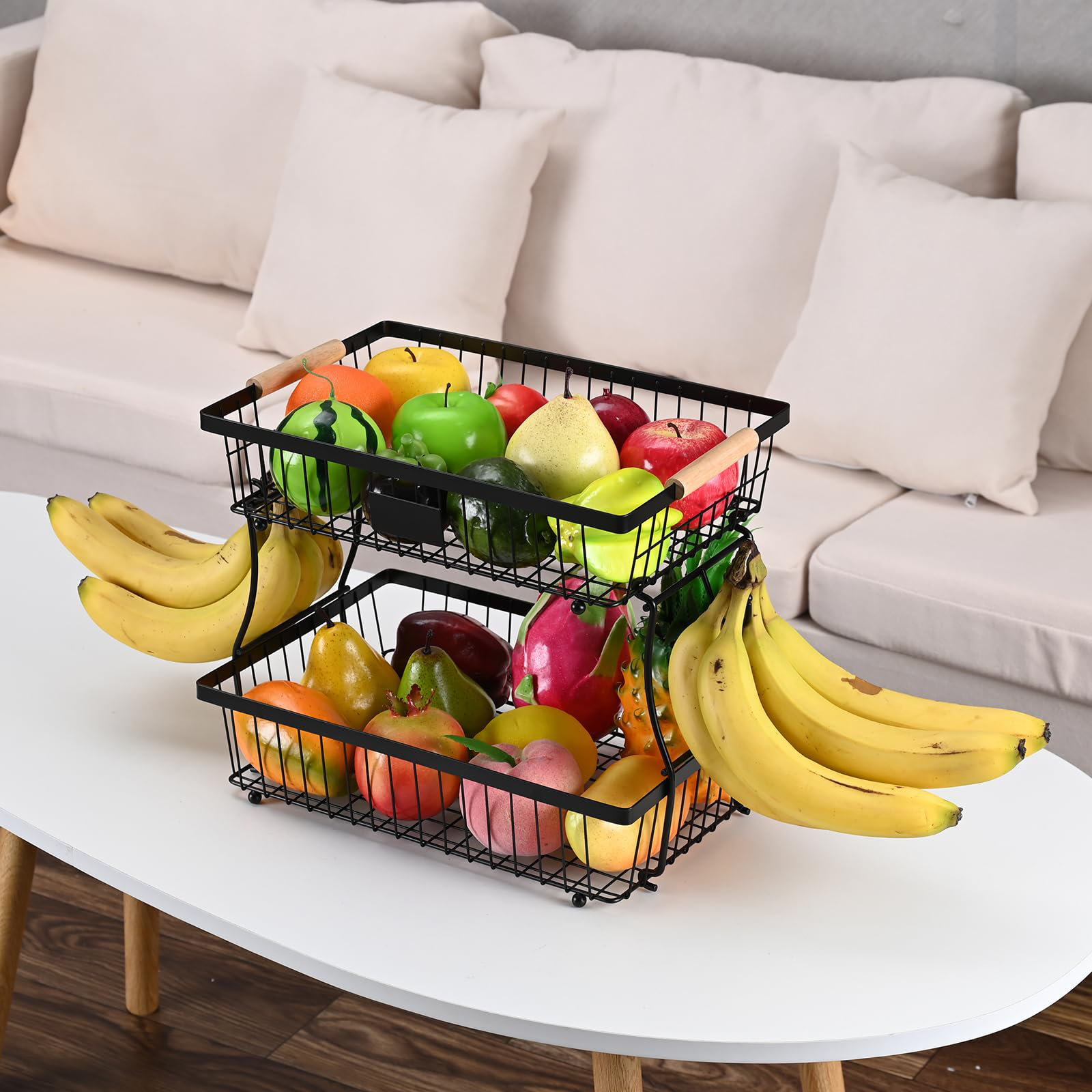 17 Stories Fruit Basket Bowl 2 Tier Detachable With 2 Banana Hangers ...