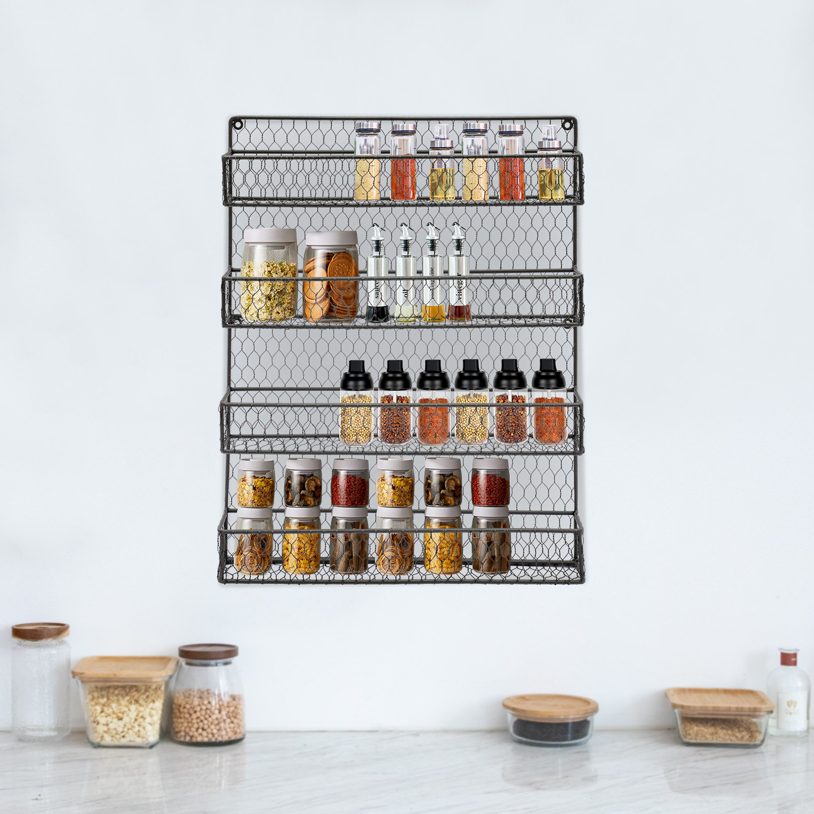 17 Stories Wall Mounted 4-Tier Spice Rack Kitchen Spice Rack | Wayfair