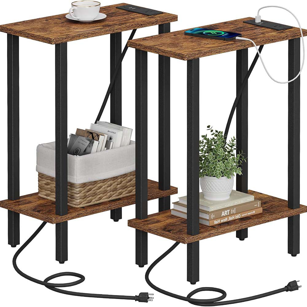 17 Stories Mall End Table With Charging Station, Narrow Side Table With ...