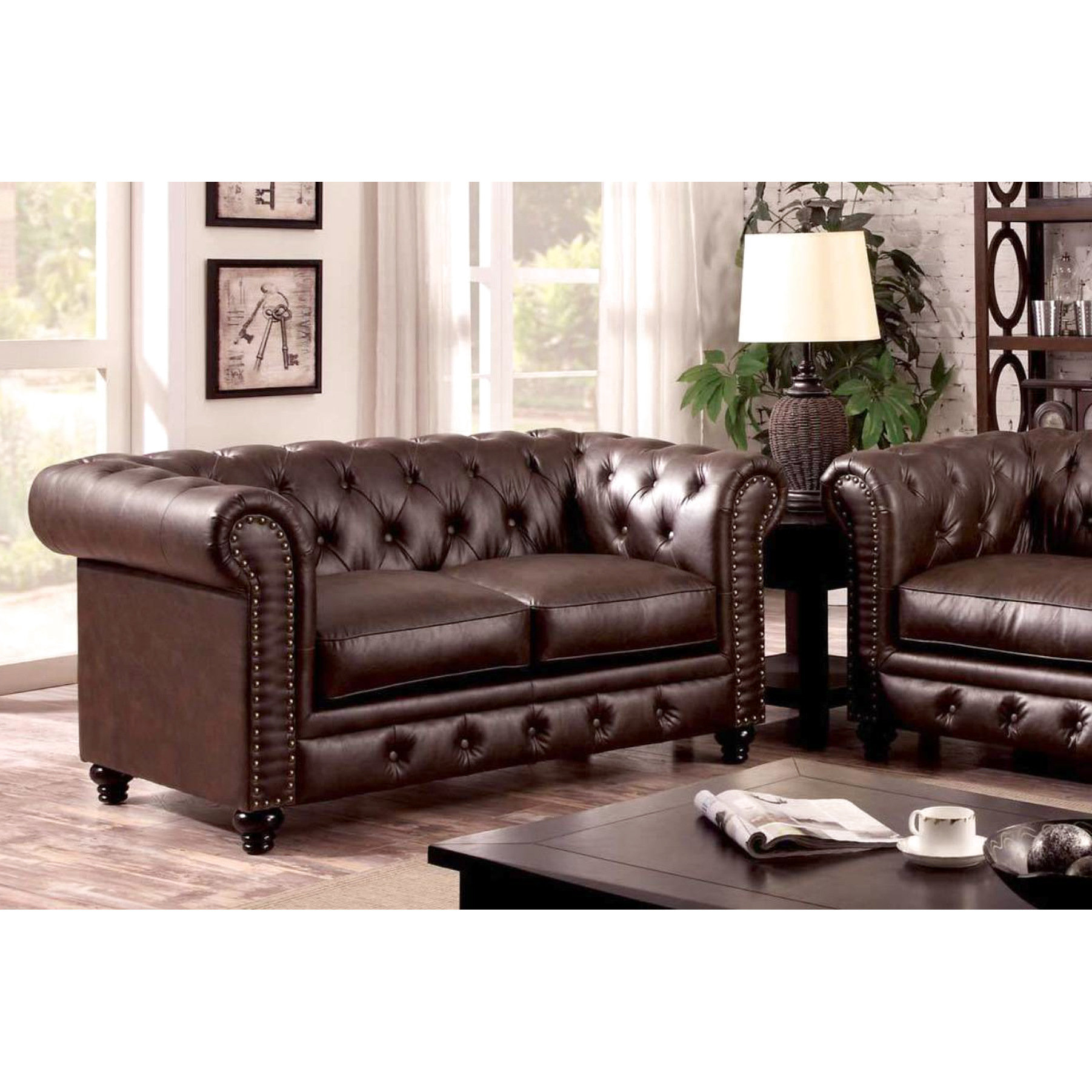 Canora Grey Modern Transitional Brown With Button Cushions, Rolled Arms ...