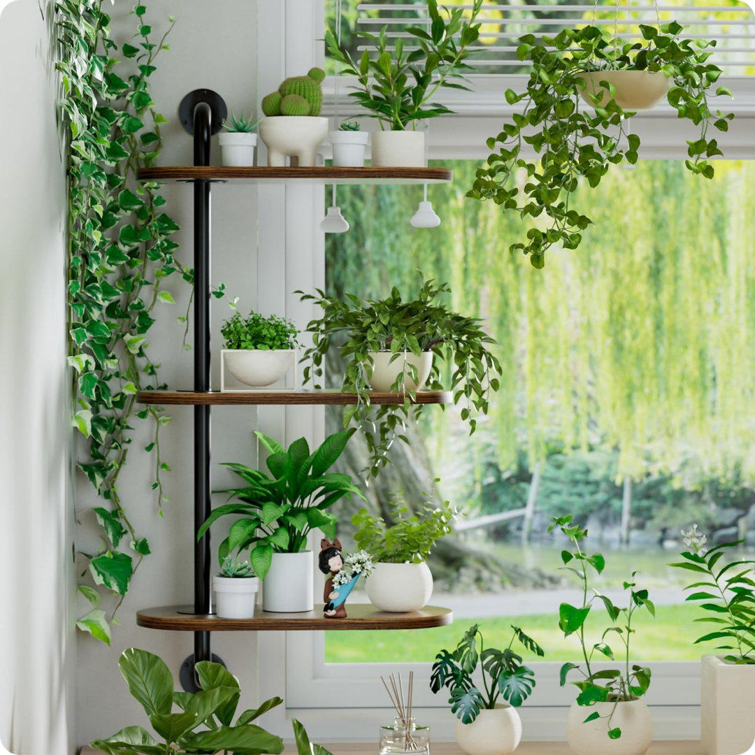 17 Stories Rotating Window Plant Shelves 3-Tier, Wooden Window Shelf ...
