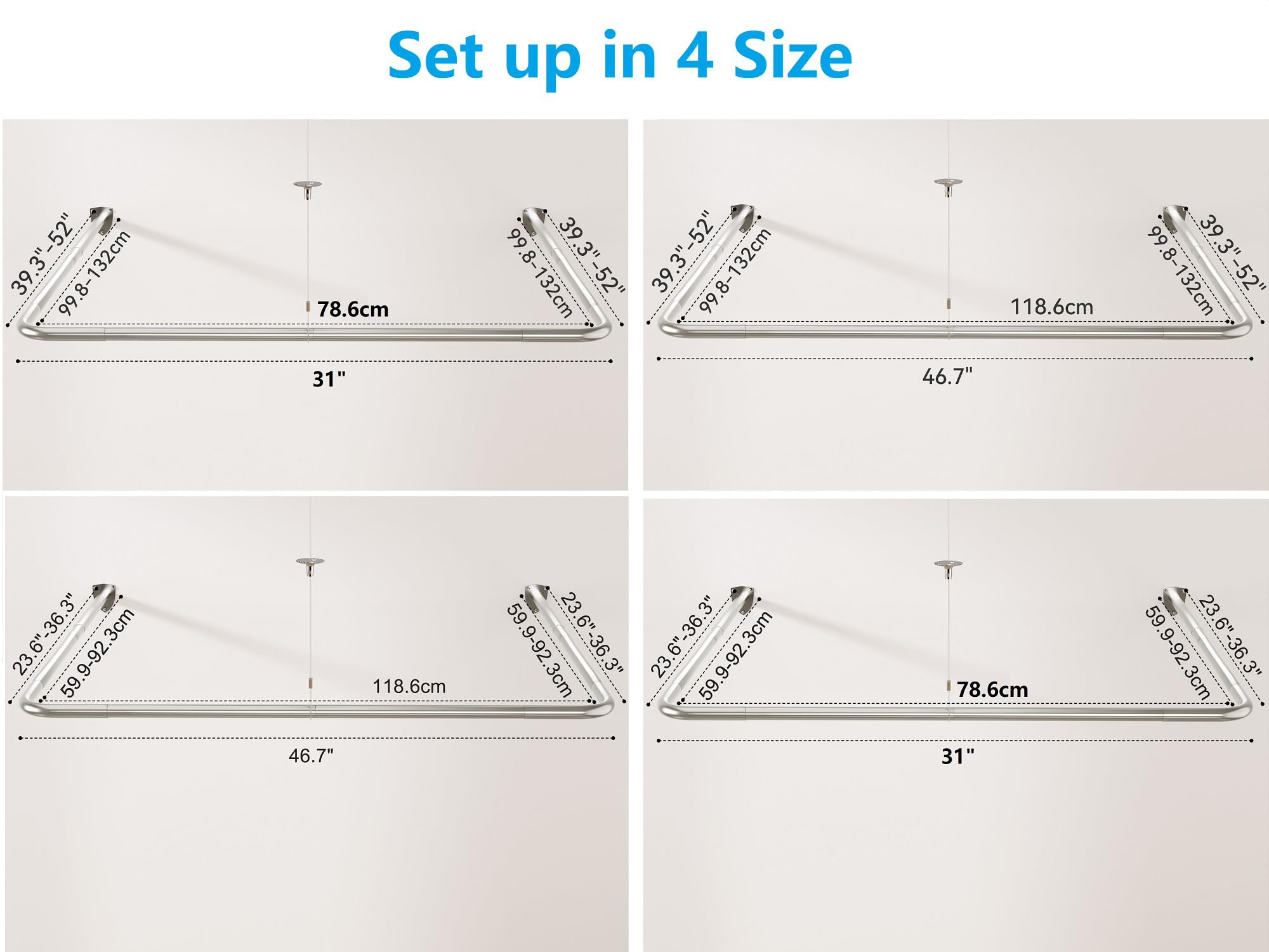POGBUT Adjustable U-Shaped Shower Curtain Rod with 12 Ring Hooks & Ceiling Support | Wayfair