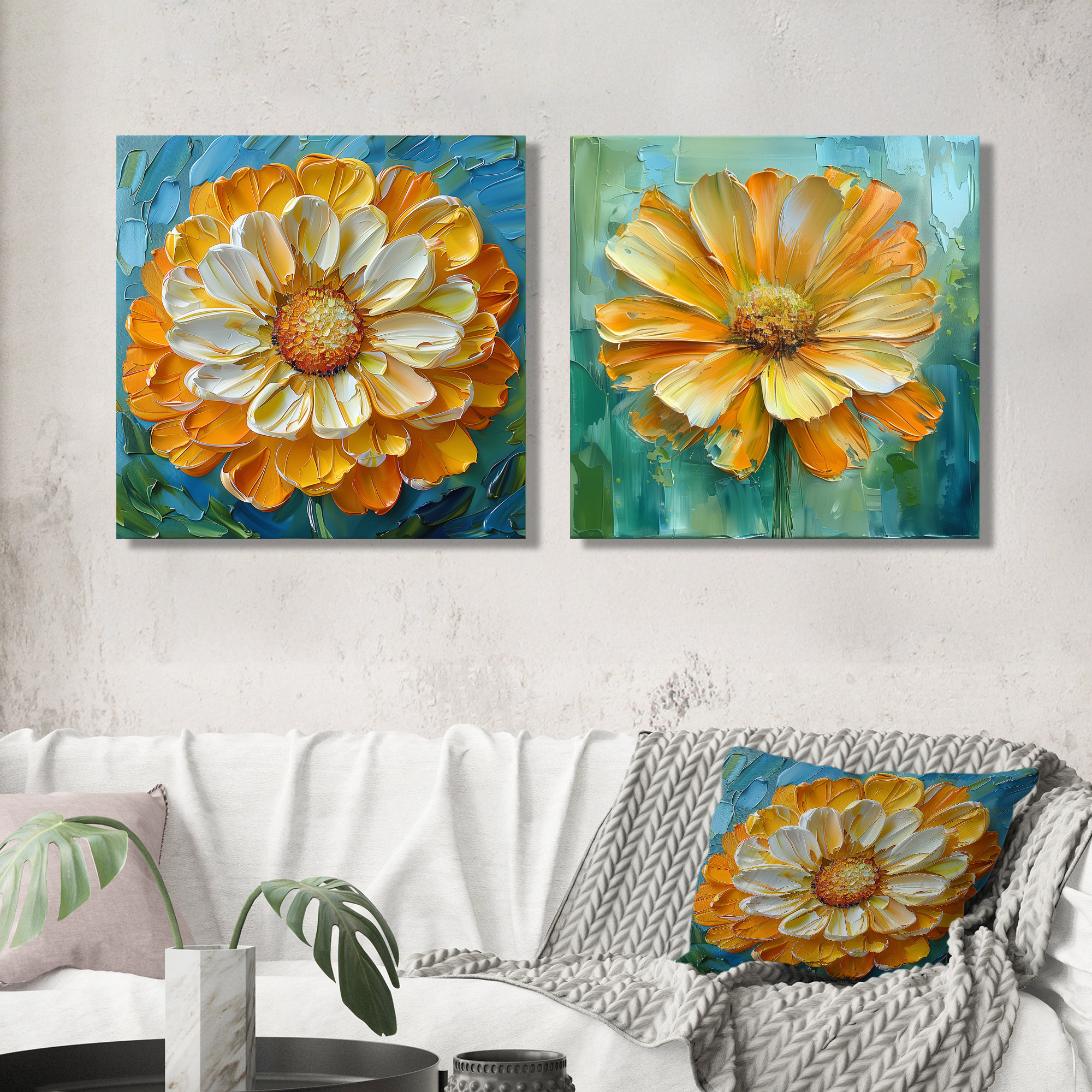 Winston Porter Yellow Blue Blooming Marigold Painting I - Marigold Wall ...