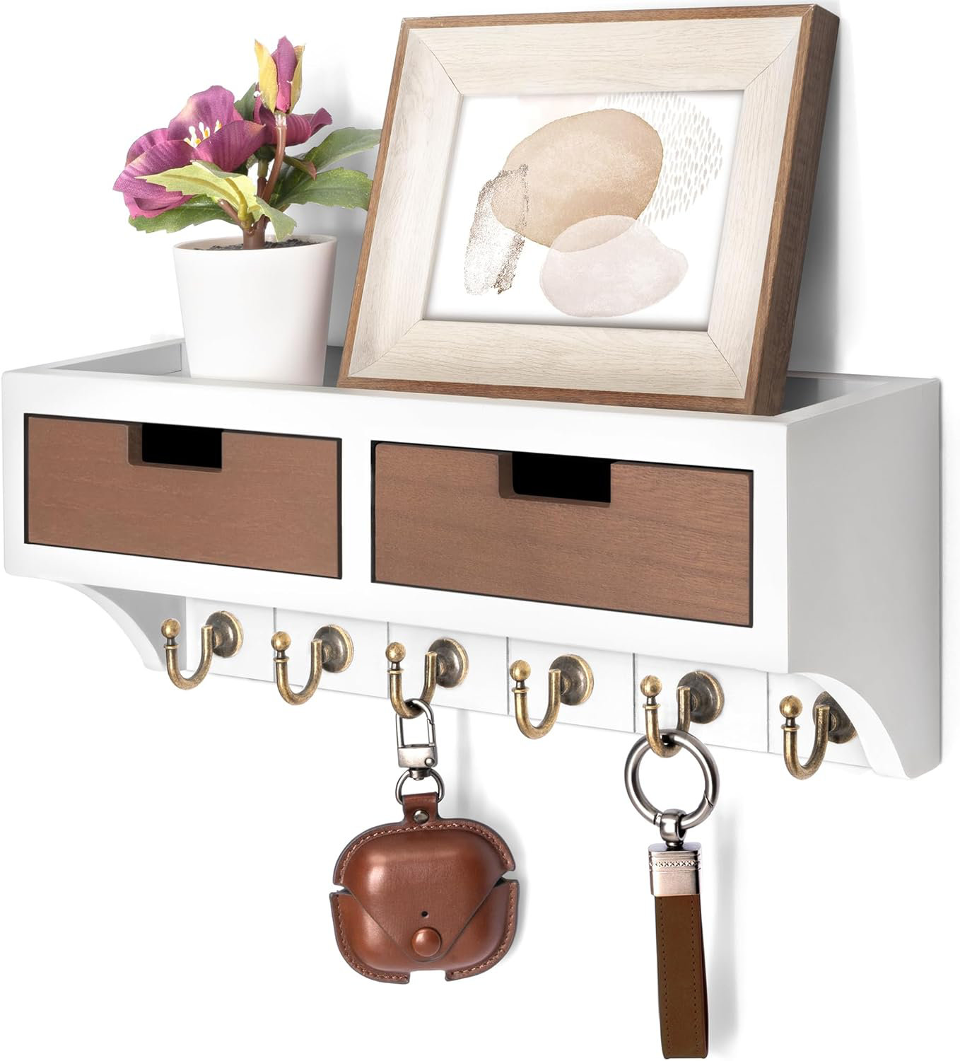 RAPTIZ Modern Farmhouse Key Holder Wall Mount With 2 Drawer Organizer ...