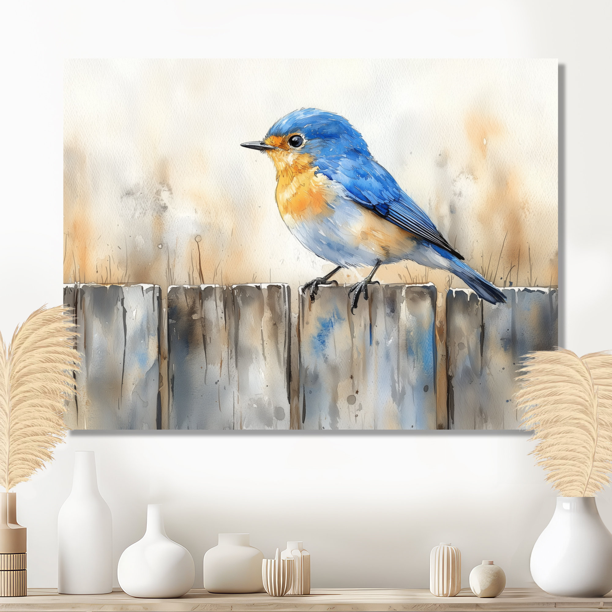 Winston Porter Bluebird On The Farm Fence I - Modern Metal Art Print ...