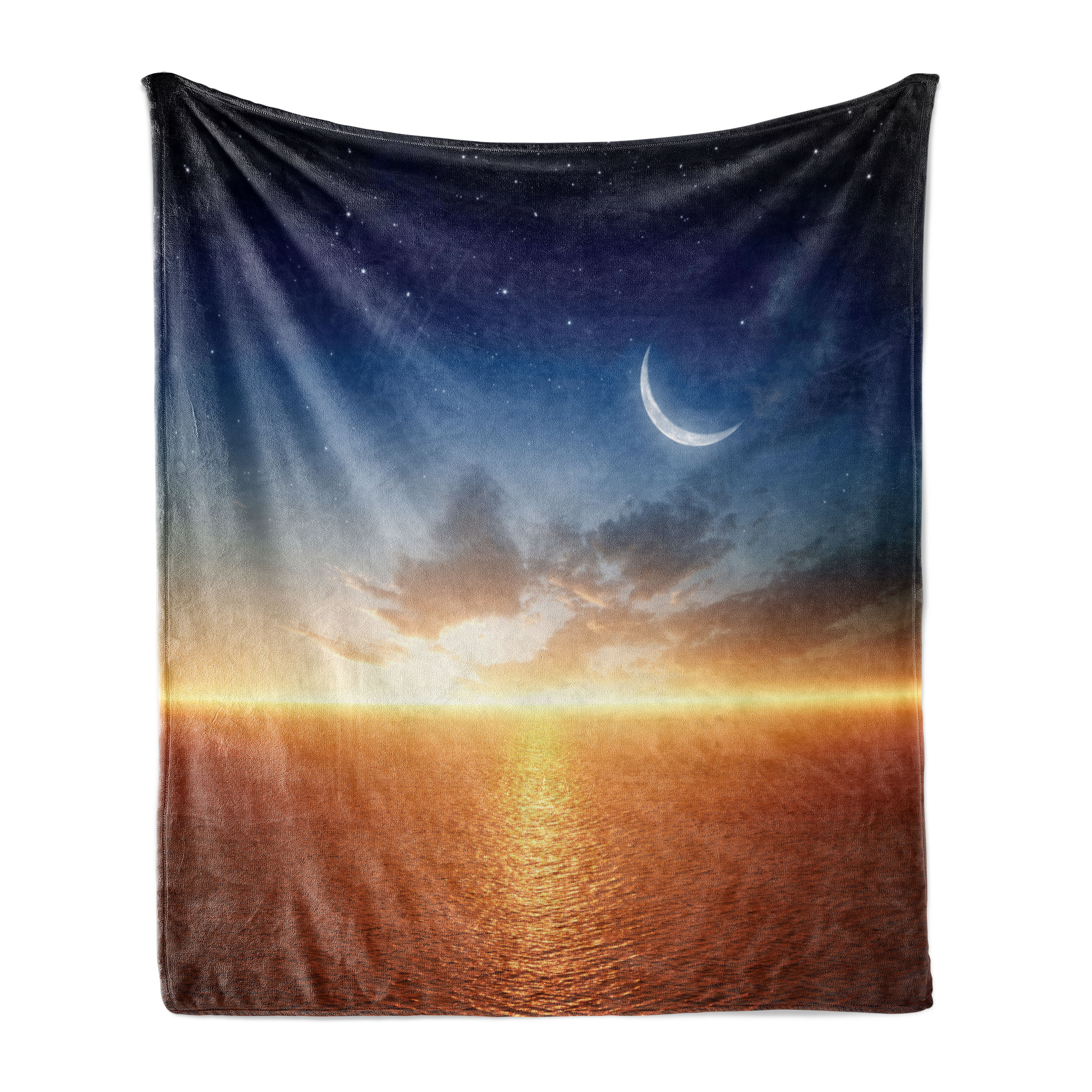 Ambesonne Scenery Fleece Throw Blanket Sunset Sky Moon Stars Navy ...