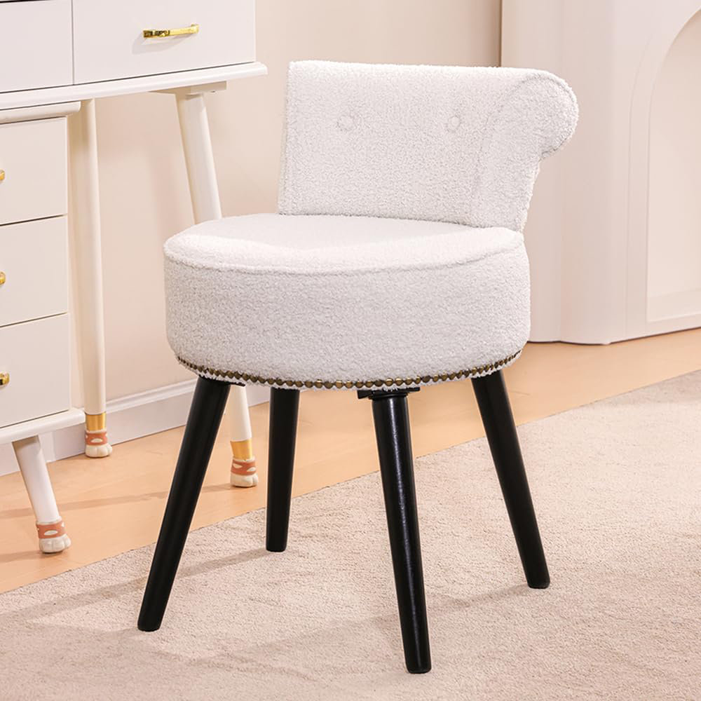 Lark Manor Vanity Chair With Back Small Makeup Chair With Wood Legs ...