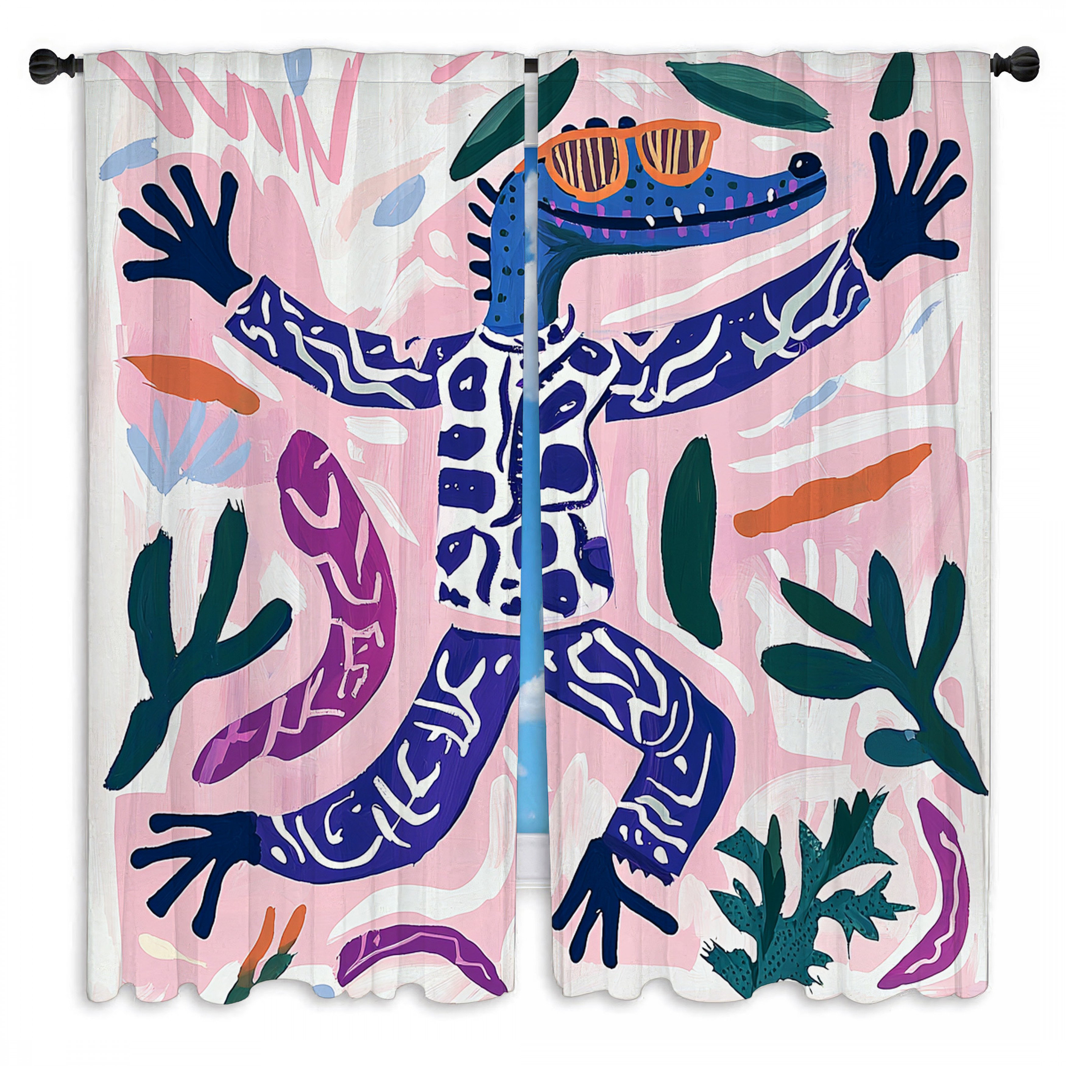 Corrigan Studio® Quirky Crocodile Window Curtains Illustration Eclectic ...