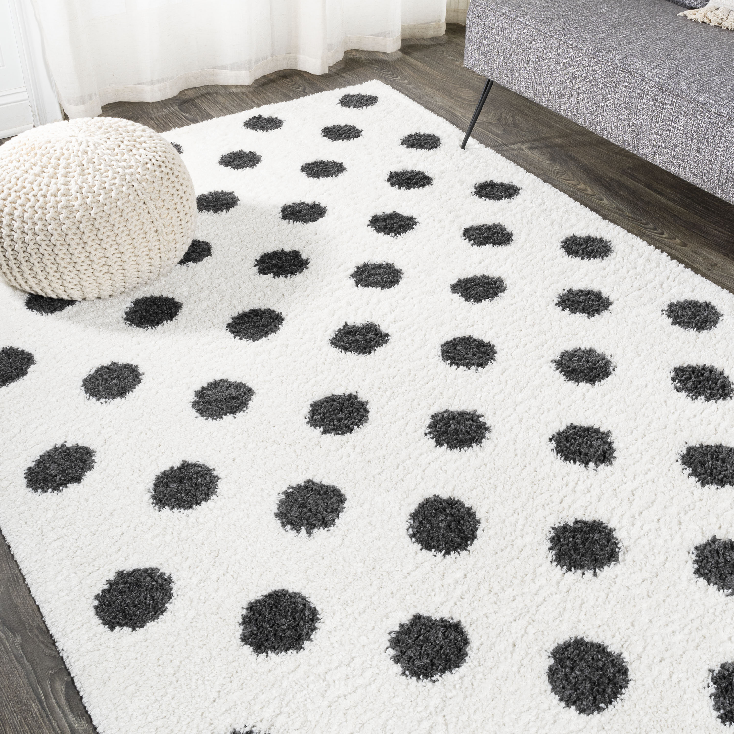 Latitude Run® Colleps Polka Dots Ivory/Black Area Rug & Reviews ...