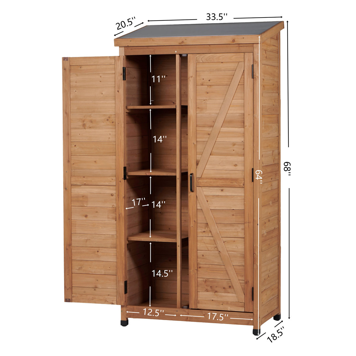 Ophelia & Co. Outdoor Wooden Storage Shed with Metal Top Tall Vertical ...