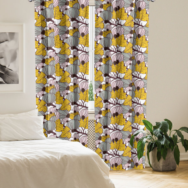 Ambesonne Botanical 4-Panel Curtains, Figs on Leafy Branches Earth ...