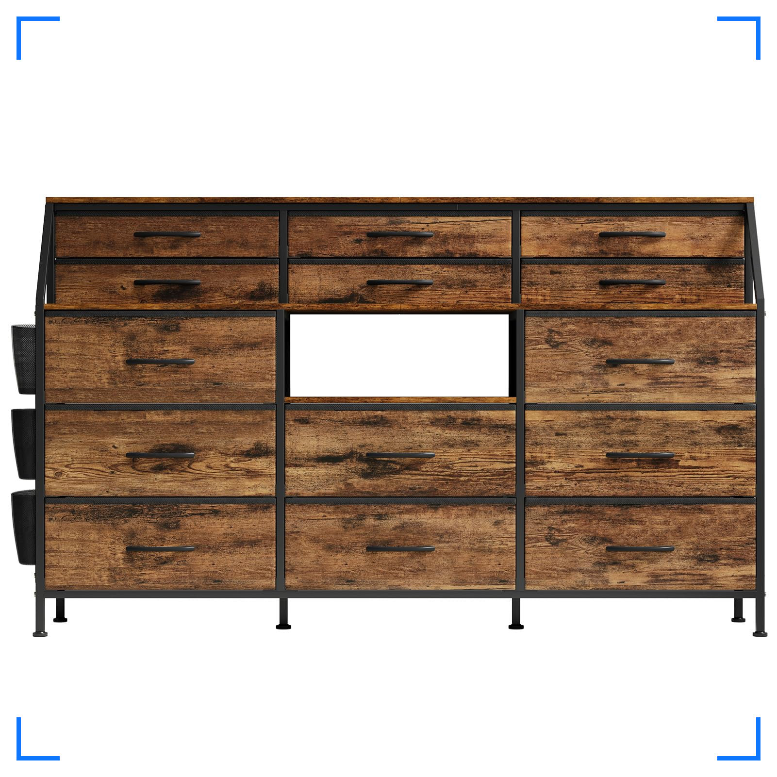 Rebrilliant 55" Fabric Dresser with 14 Drawers, 2 Shelves & Side Pocket ...