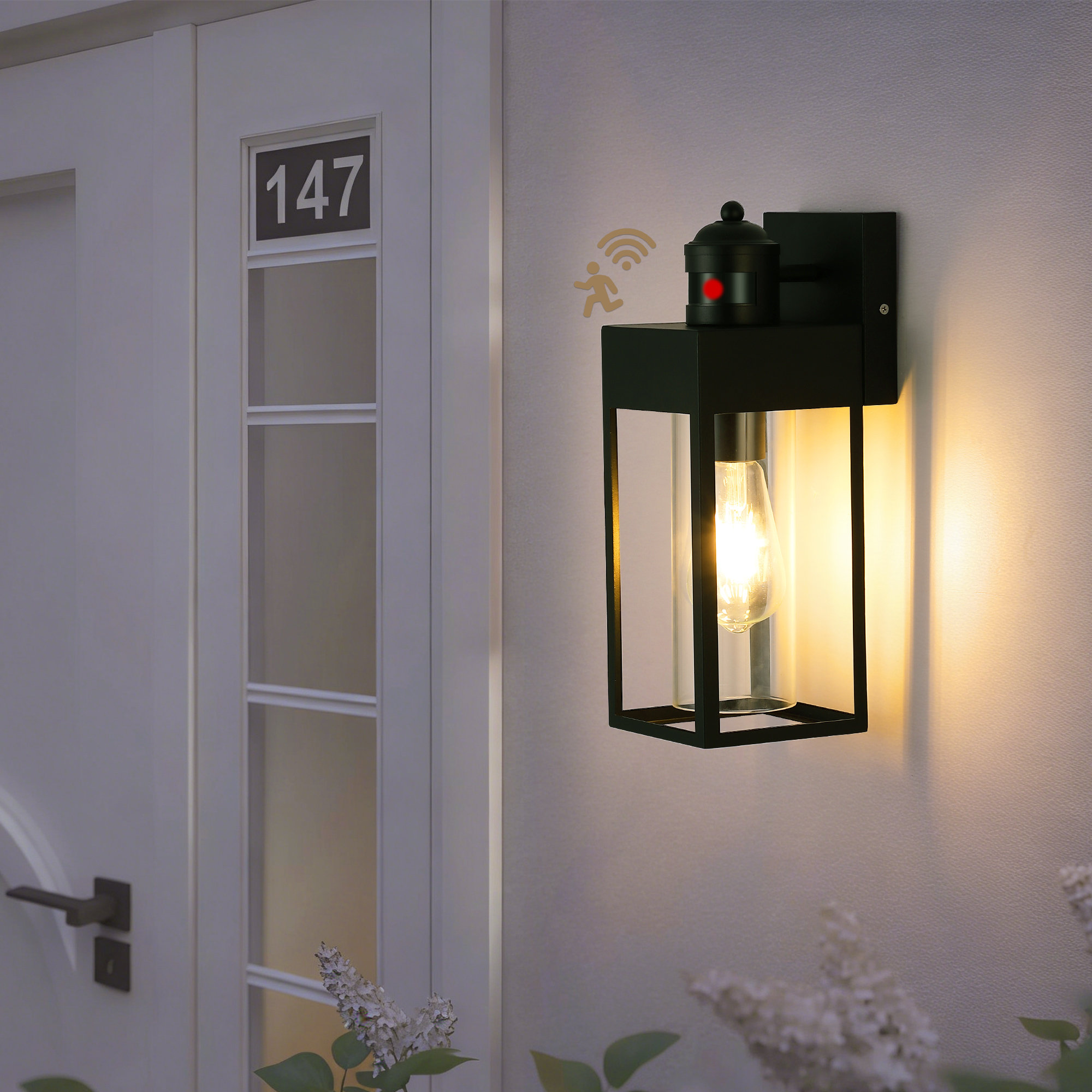 Latitude Run® Motion Sensor Outdoor Wall Sconce, Rectangular Metal ...