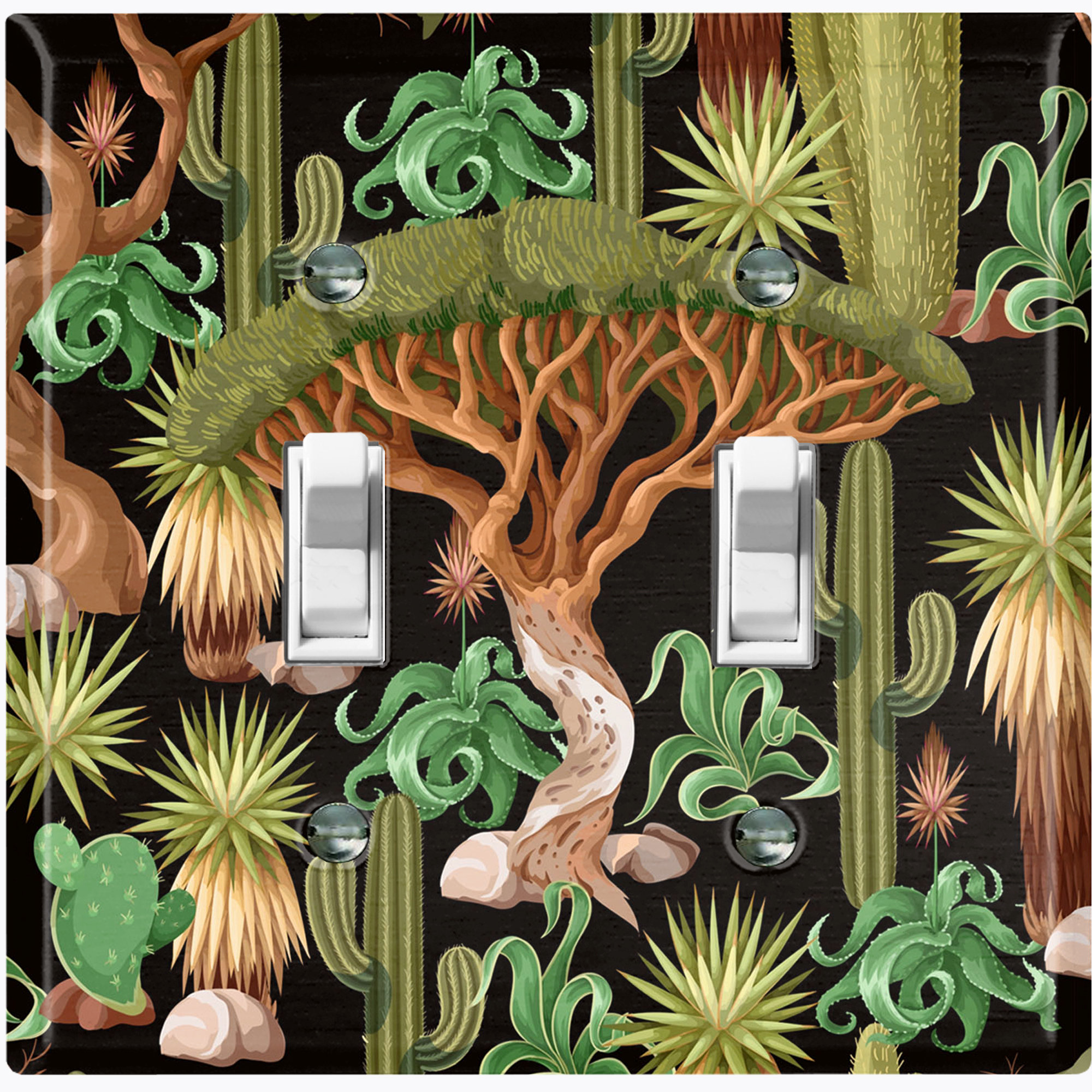 WorldAcc Green Tree Desert Palm Plants Black 2 - Gang Toggle Light ...