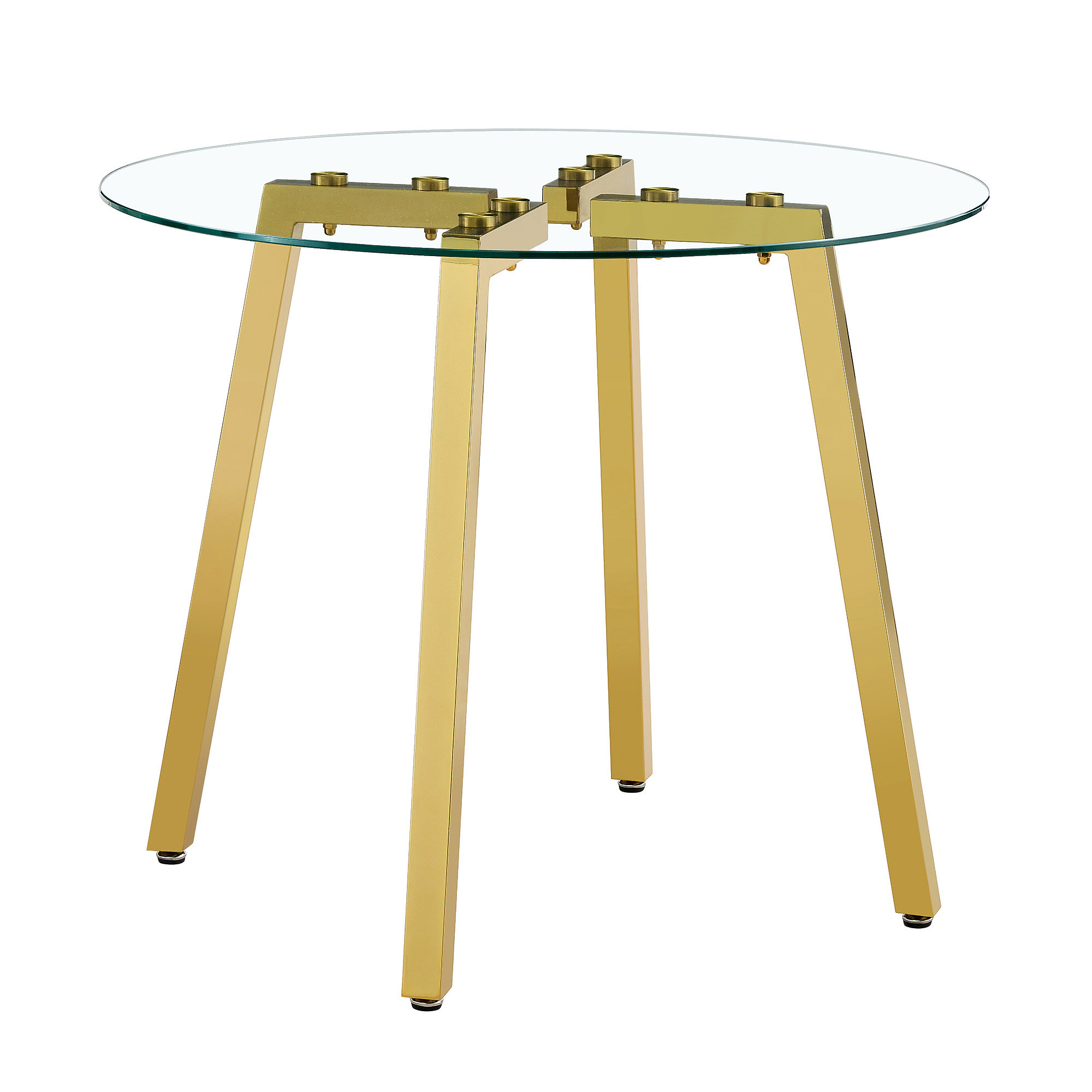 Mercer41 Modern Luxurious Round Tempered Glass Dining Table With Gold 7 ...