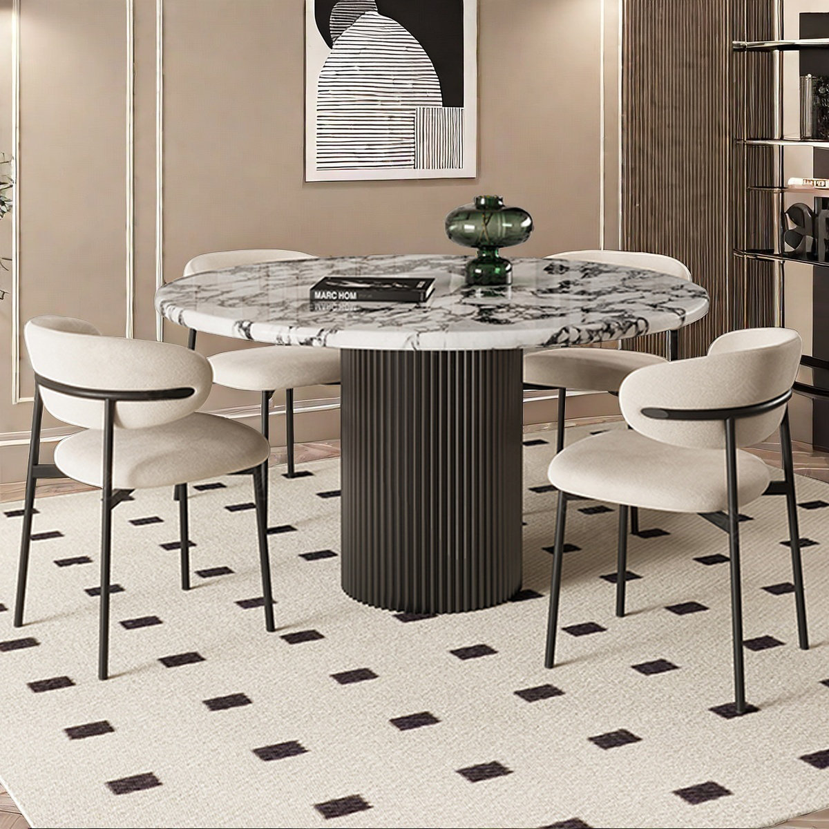 ALLNICEDT Modern Minimalist Faux Marble Round Dining Table | Wayfair