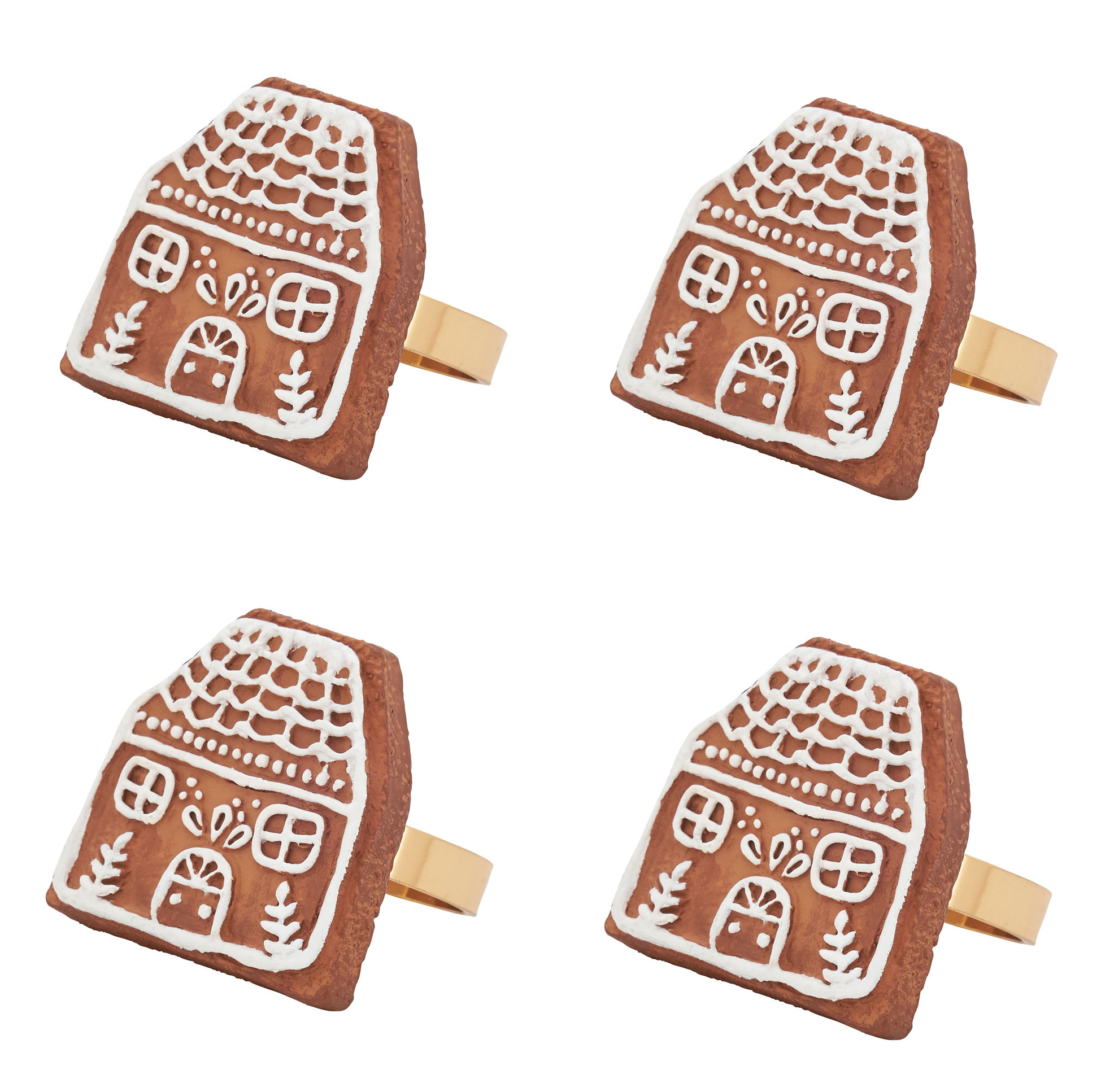 Gracie Oaks Brown Gingerbread House Design Napkin Rings, Set Of 4 | Wayfair