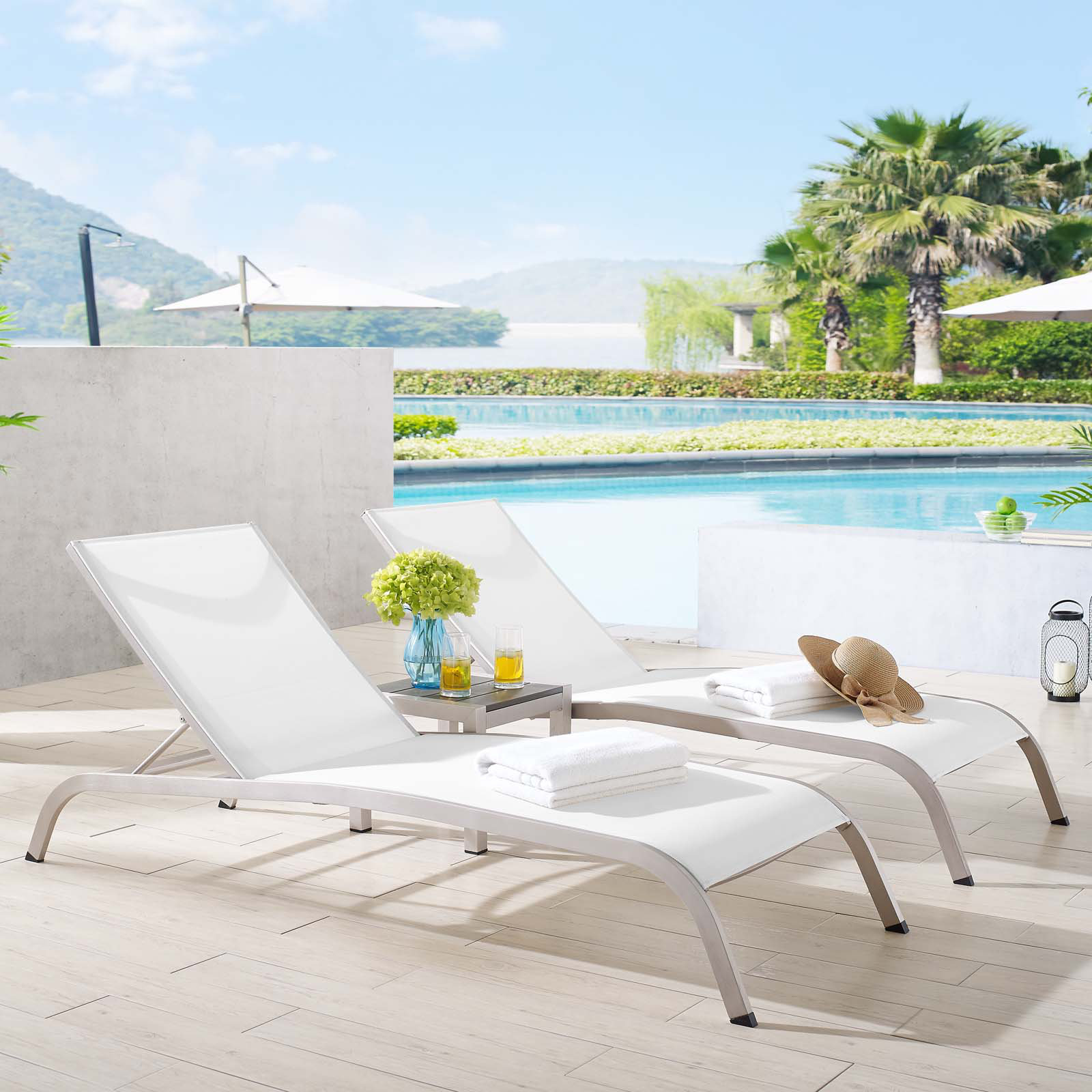Modway Savannah Outdoor Patio Mesh Chaise Lounge Set with Side Table by ...