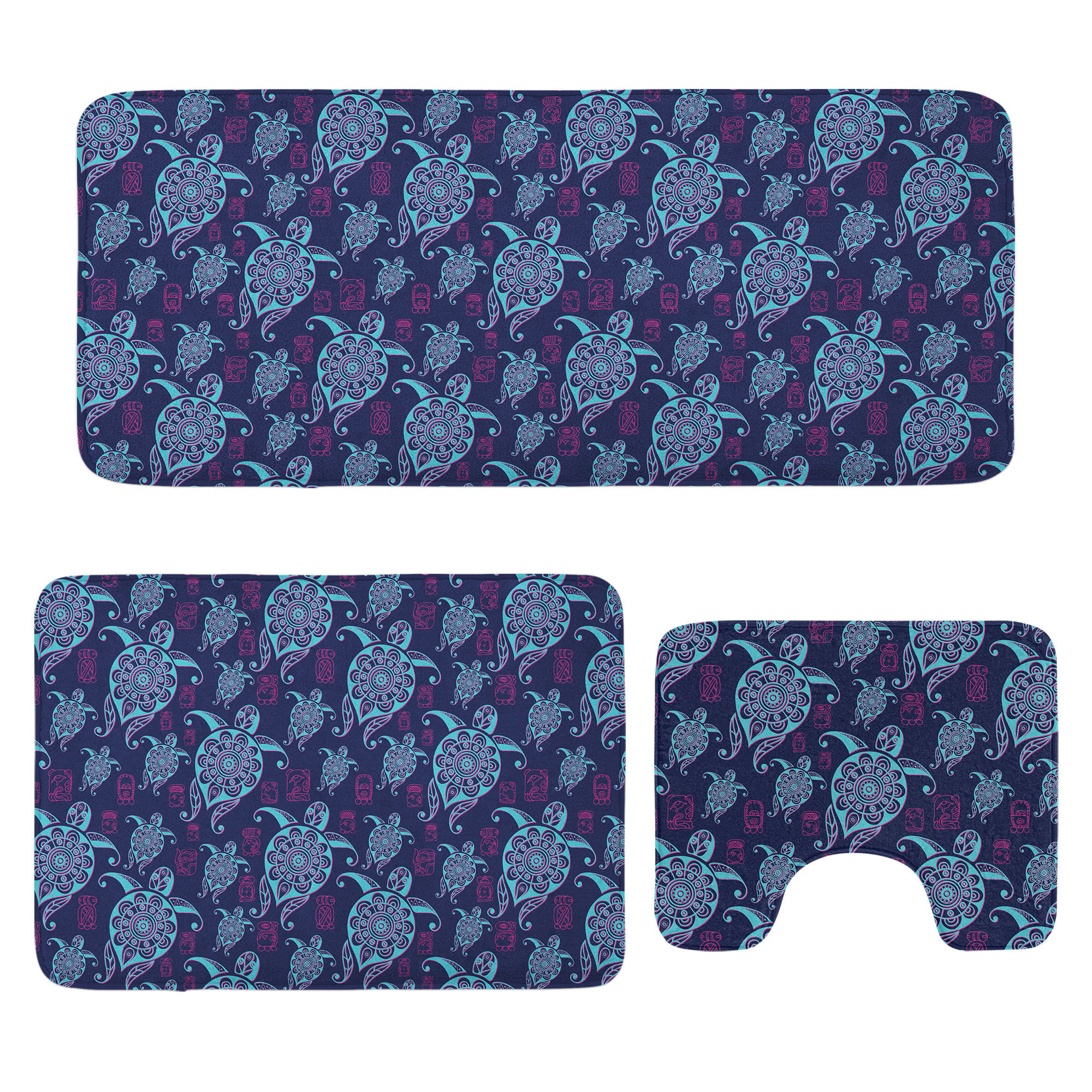 Dakota Fields Turtle Bathroom Rug Set 3 Pieces U-Shape & Rectangle Mats Purple Magenta and Aqua ...