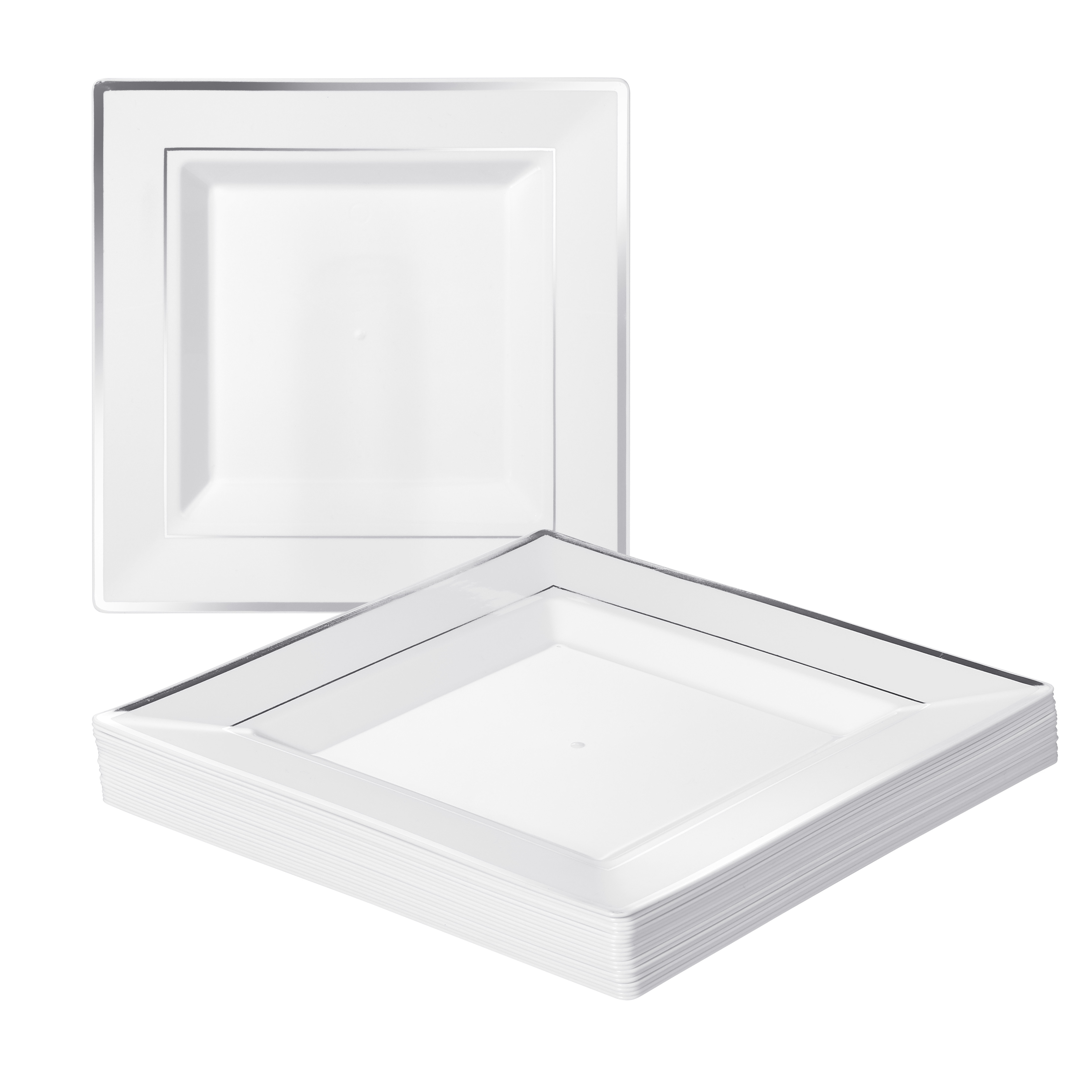 17 Stories 20 Premium Square Multi-Use Plastic Silver Rim Dinner Party ...