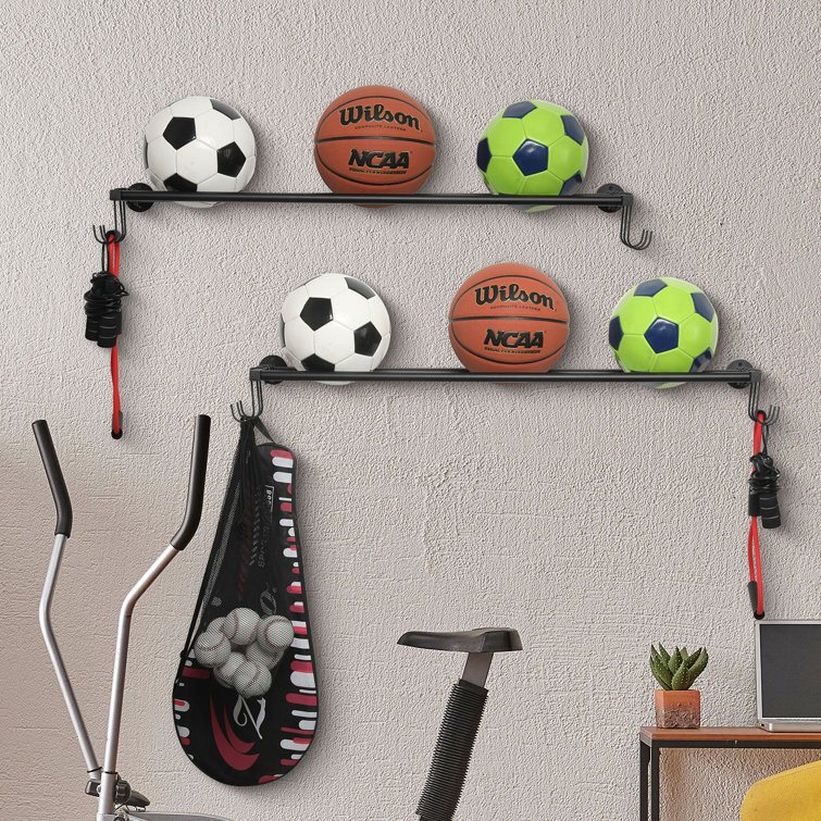 Hokku Designs Wall Mounted Metal Sport Rack w/ Hooks | Wayfair
