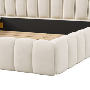 Mercer41 Velvet Upholstered Queen Bed Frame Floor Bed Shell-Shaped ...