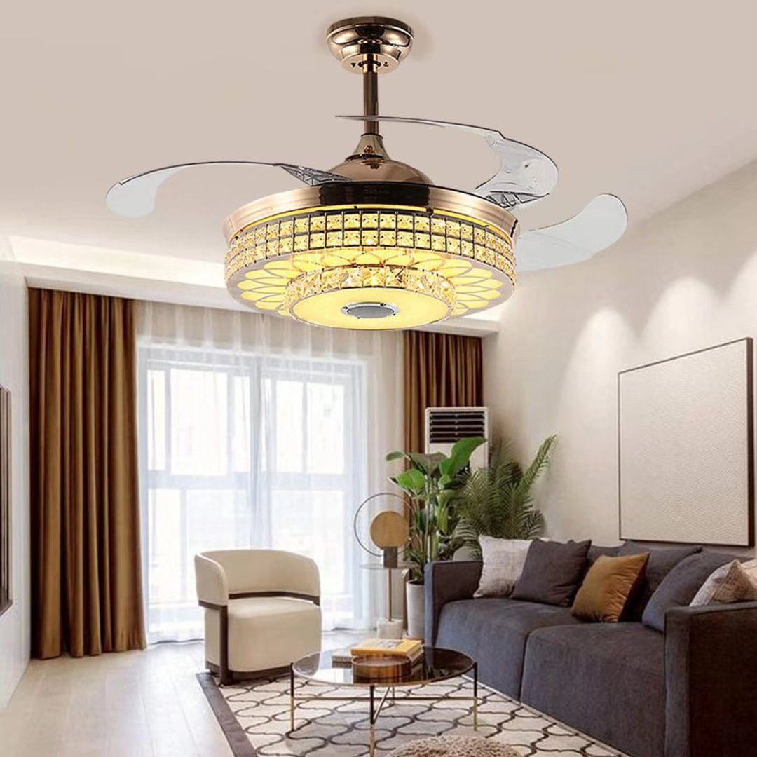 YOYWE 42" 4 - Blade LED Crystal Ceiling Fan with Remote Control and ...