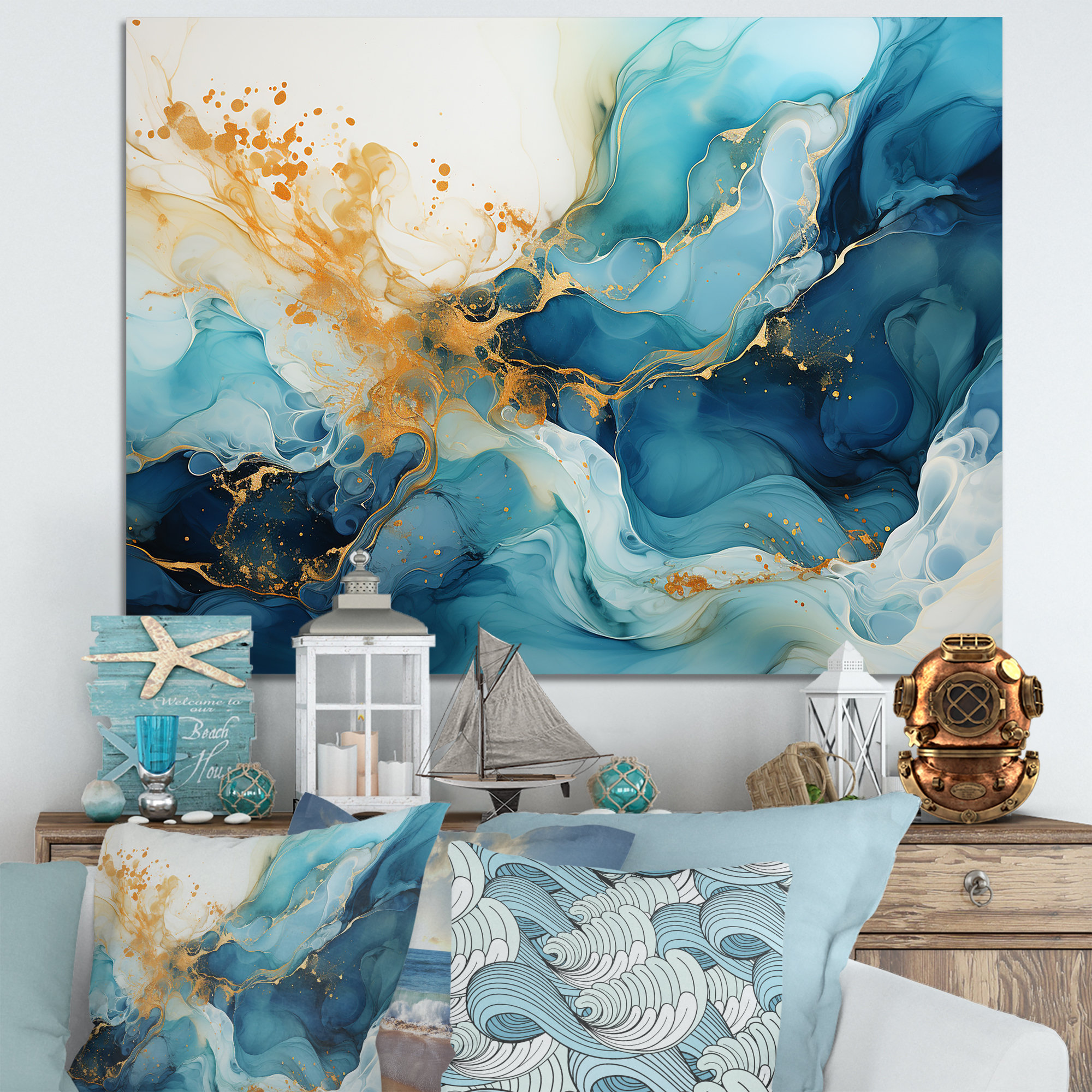 Design Art Ocean Fusion In Liquid Art On Canvas Print | Wayfair