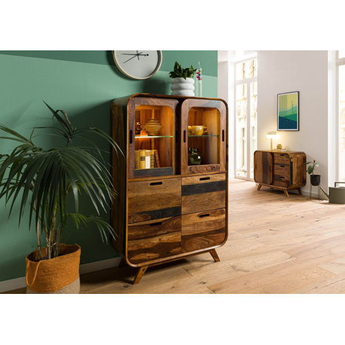 Massivmoebel24 90cm Wide 4 Drawer Sheesham Solid Wood Highboard ...