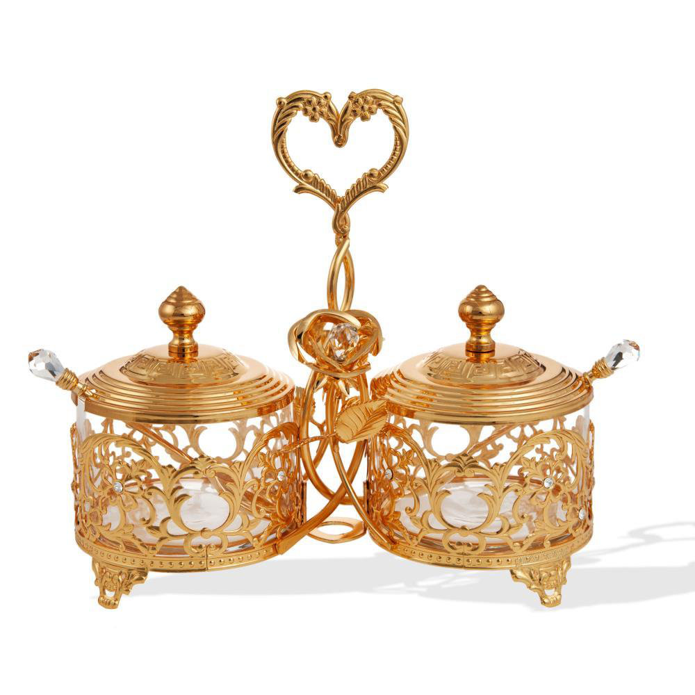 Matashi Crystal 24K Gold Plated Crystal Studded Candy Condiment Server ...