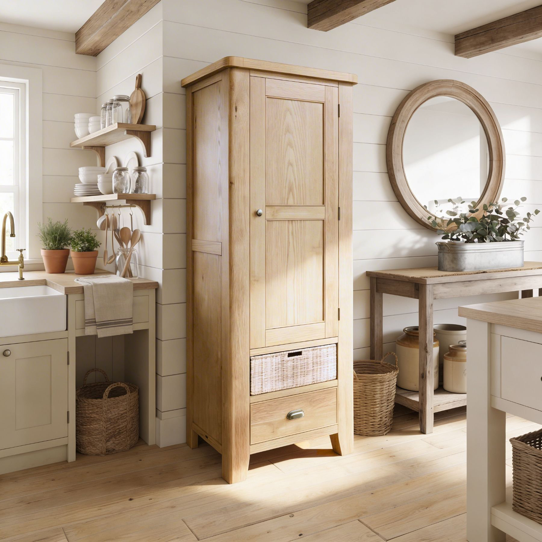 Alpen Home Gwenaelle Fully Assembled Solid Wood with Oak Veneer 1 Door ...