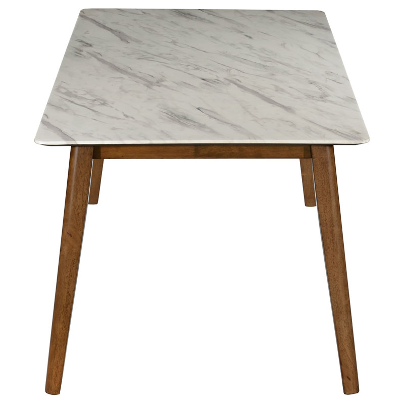 Latitude Run® Everett Natural Walnut/White Faux Marble Top Dining Table ...