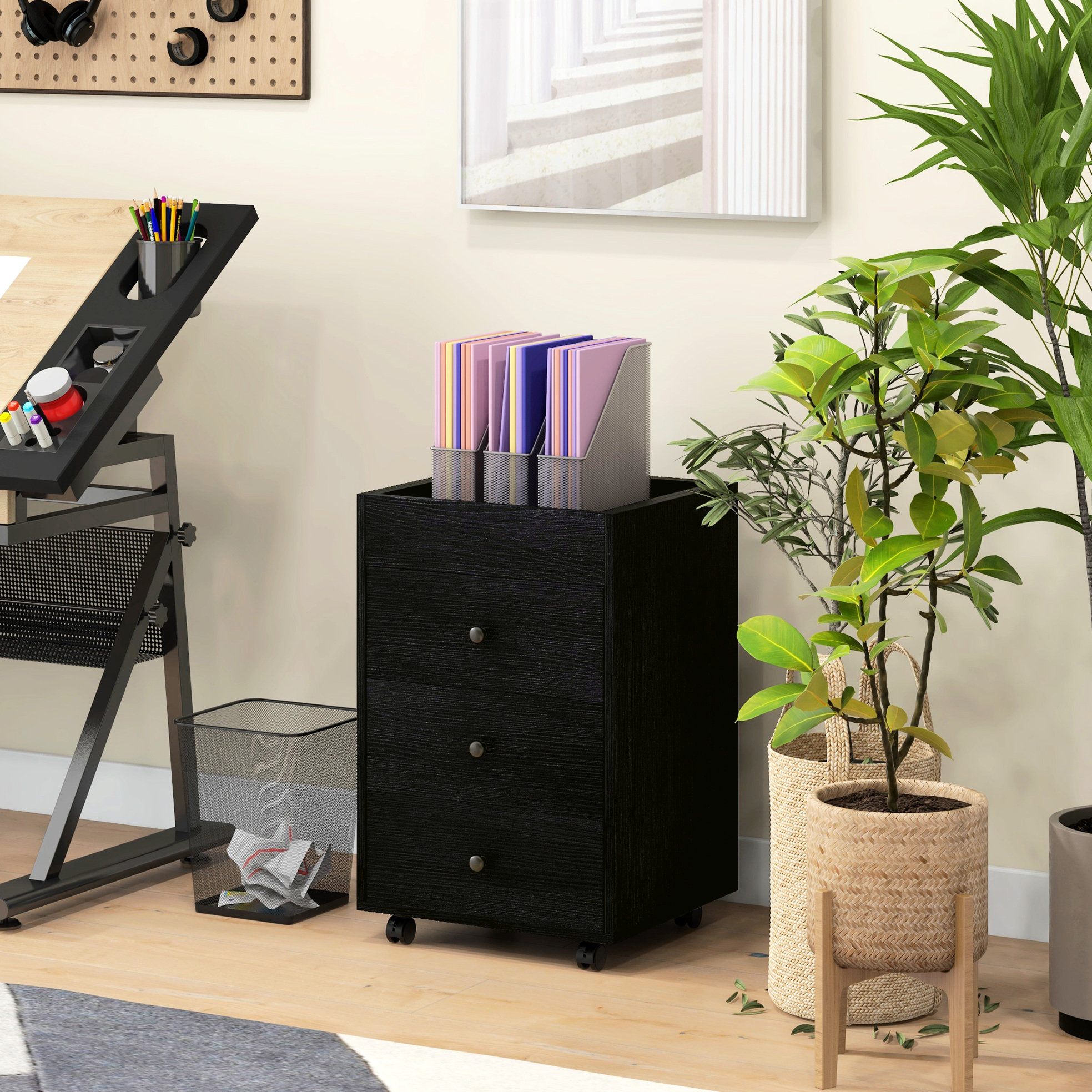 Inbox Zero 3 Drawer Home Office Compartment, Dark Walnut. Removable ...
