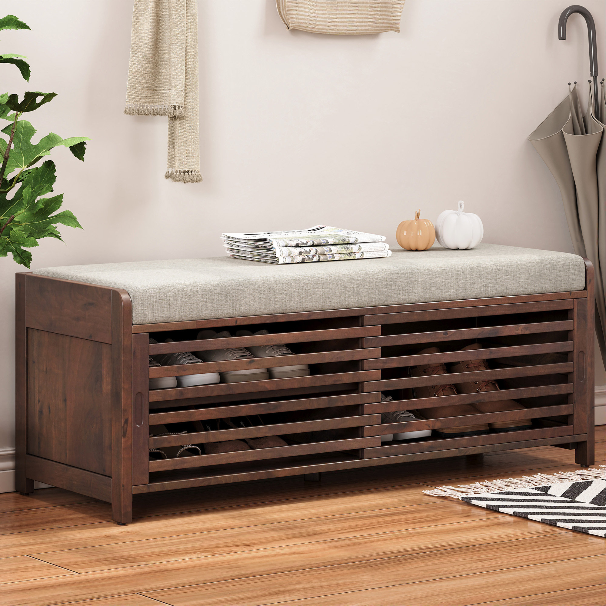 Lark Manor™ Retro Distressed Shutter Shoe Bench with Storage ...