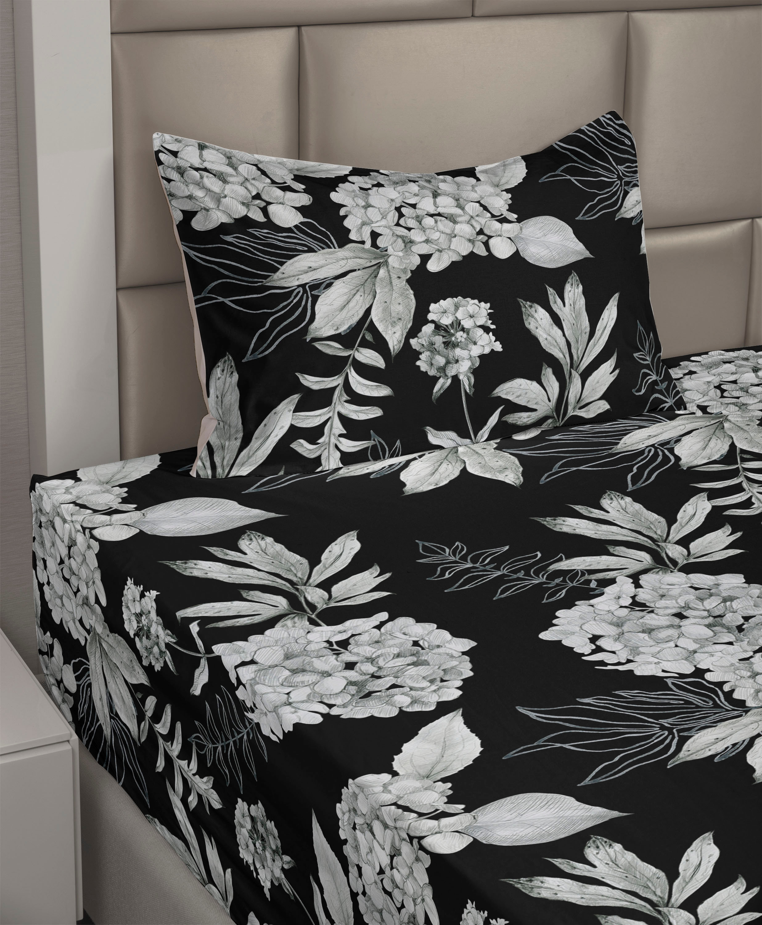 Ambesonne Garden Scene Sheet Set Botany Hydrangea Print Charcoal Grey ...