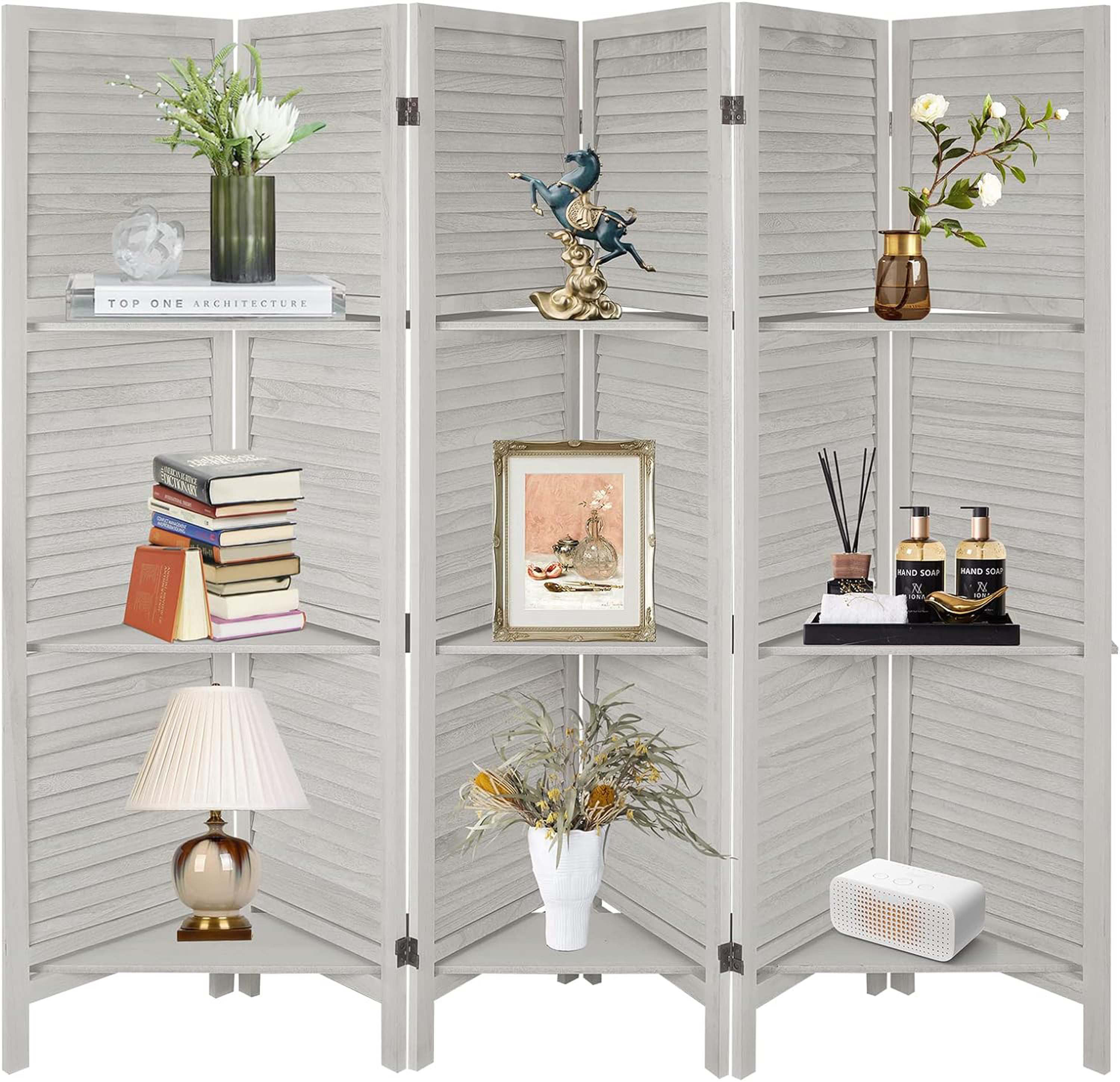 Ivy Bronx Room Divider with Shelves, 6 Panel Room Dividers and Folding ...