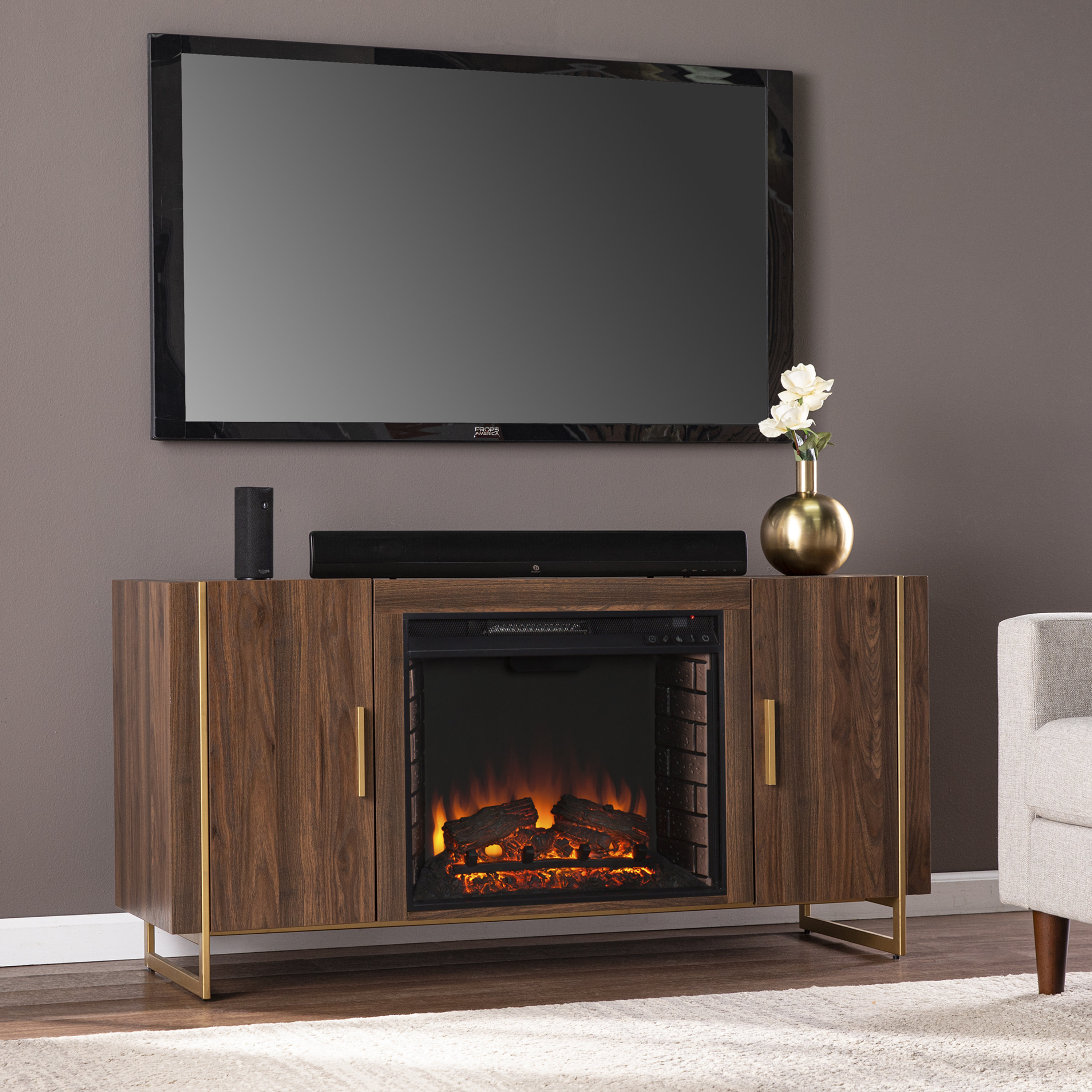 Everly Quinn Dashton Electric Fireplace With Media Storage, Brown And ...